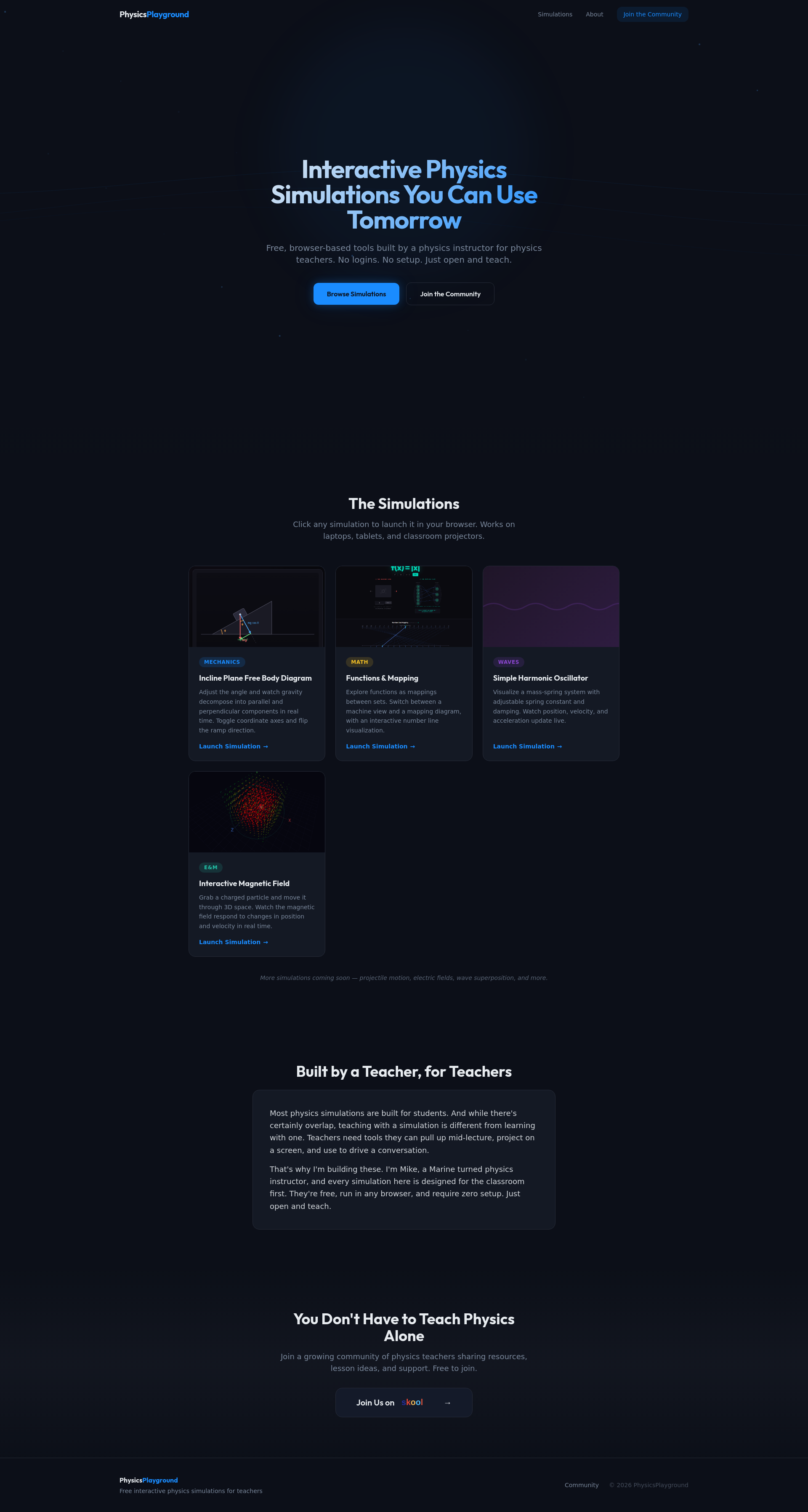 PhysicsPlayground — Free Interactive Physics Simulations for Teachers