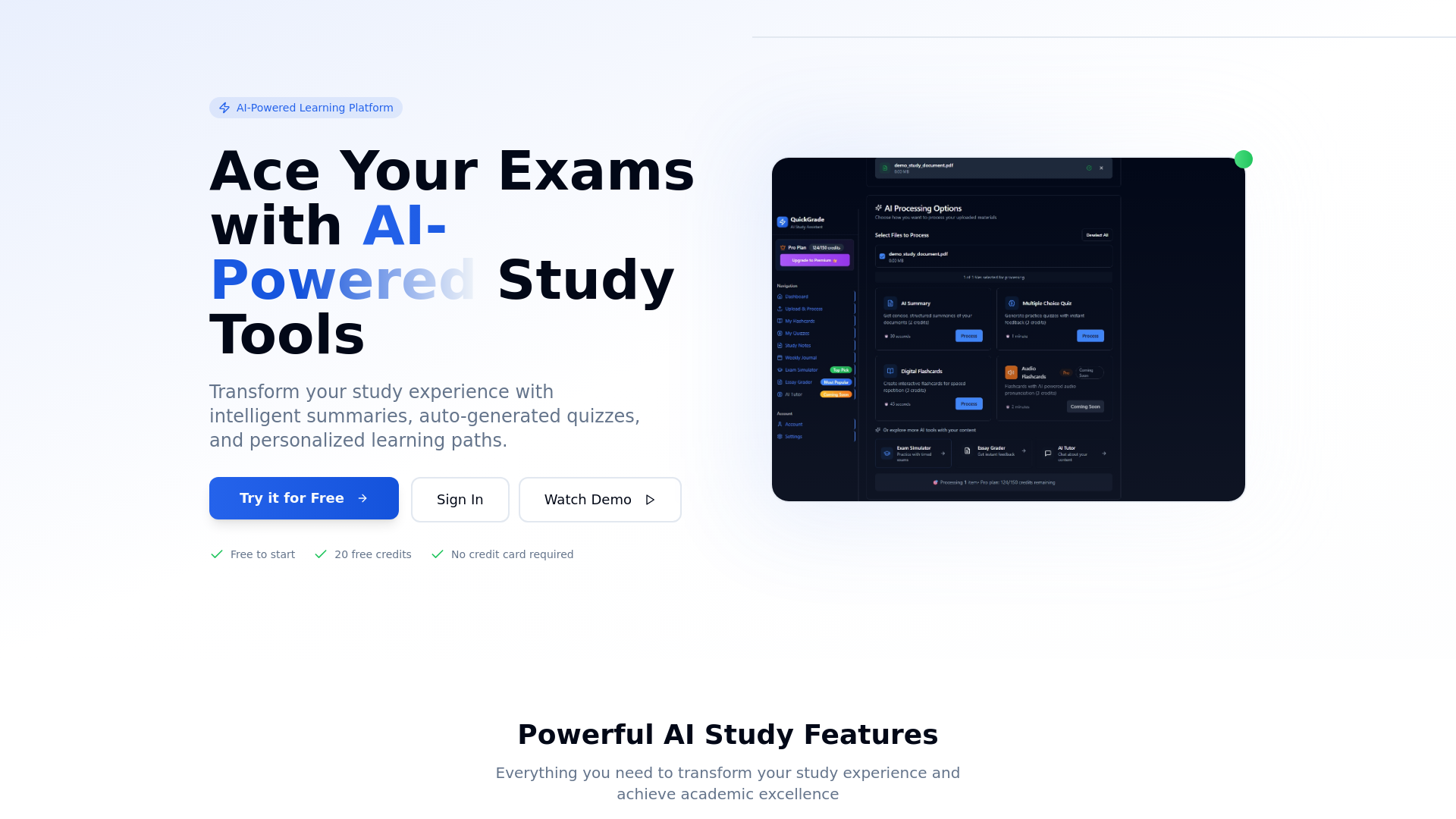 QuickGrade AI - AI-Powered Study Assistant for Students