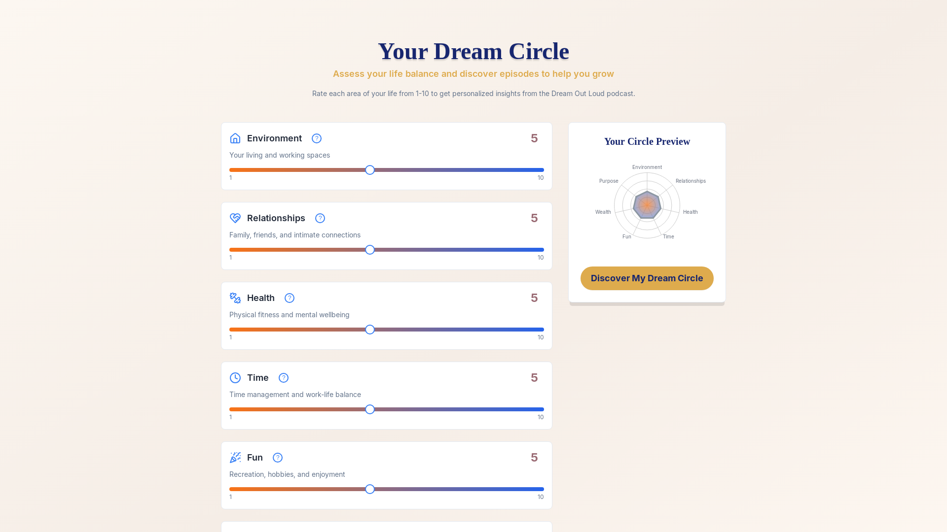 Your Dream Circle - Life Assessment Tool