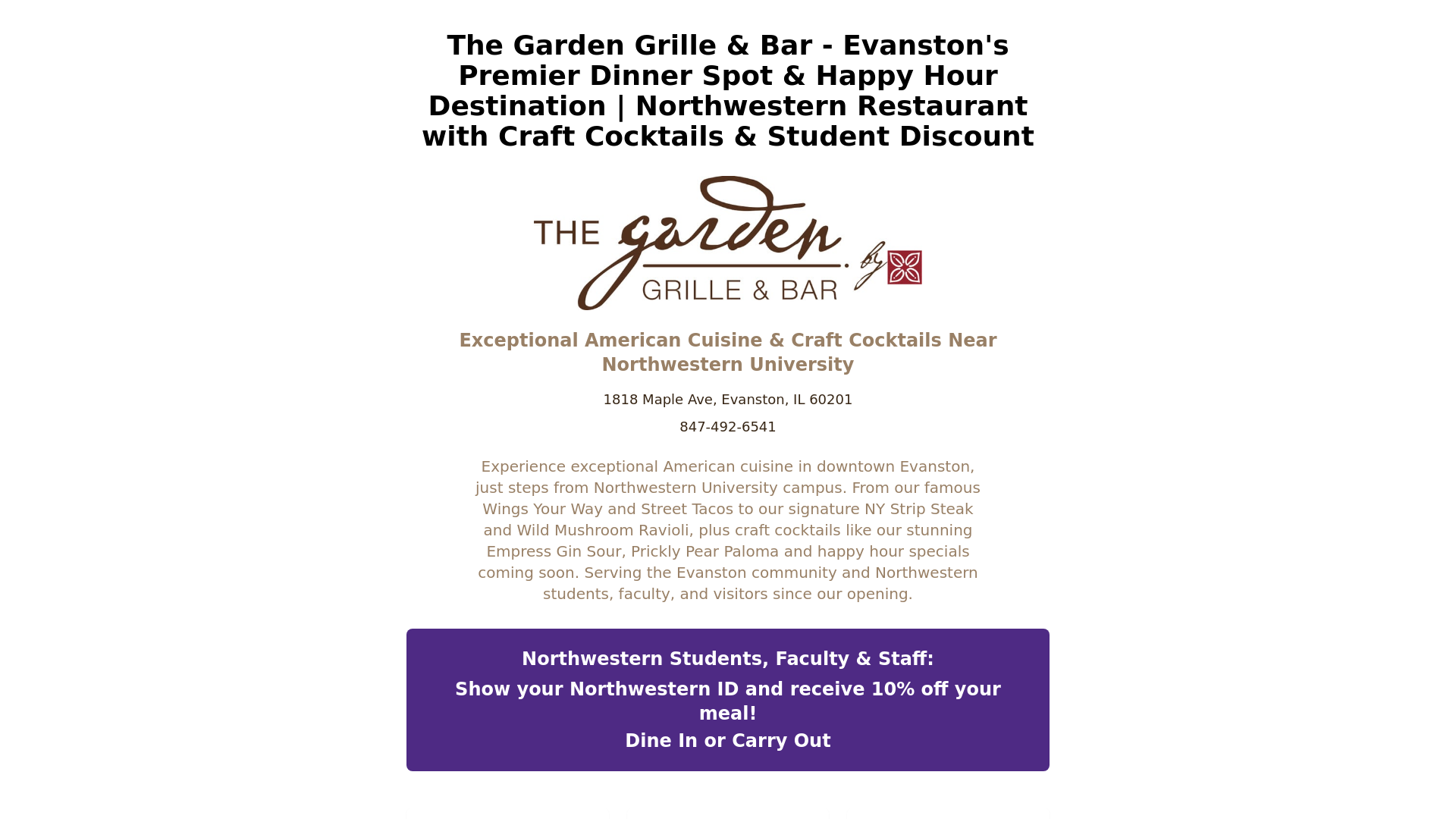 Garden Grille & Bar | Exceptional Restaurant Evanston IL | Northwestern ...