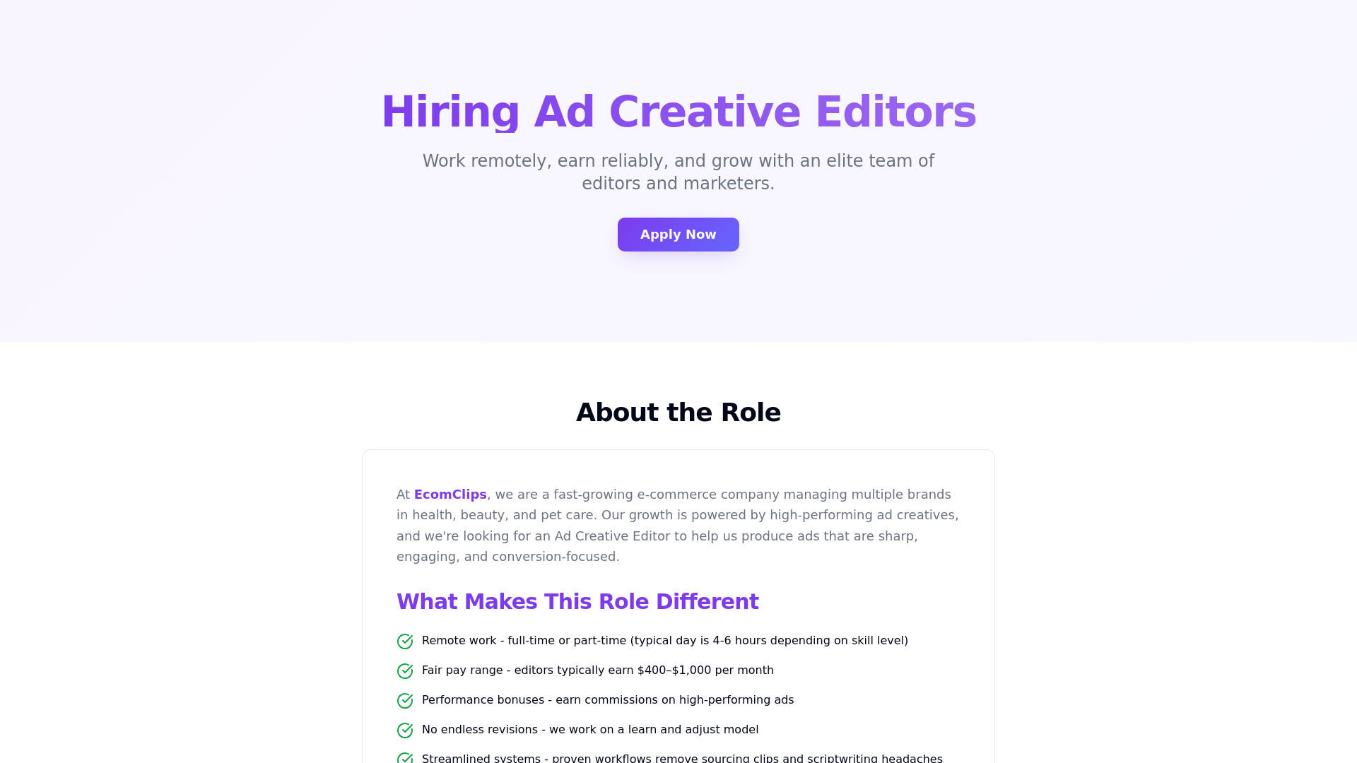 Hiring Ad Creative Editors | EcomClips