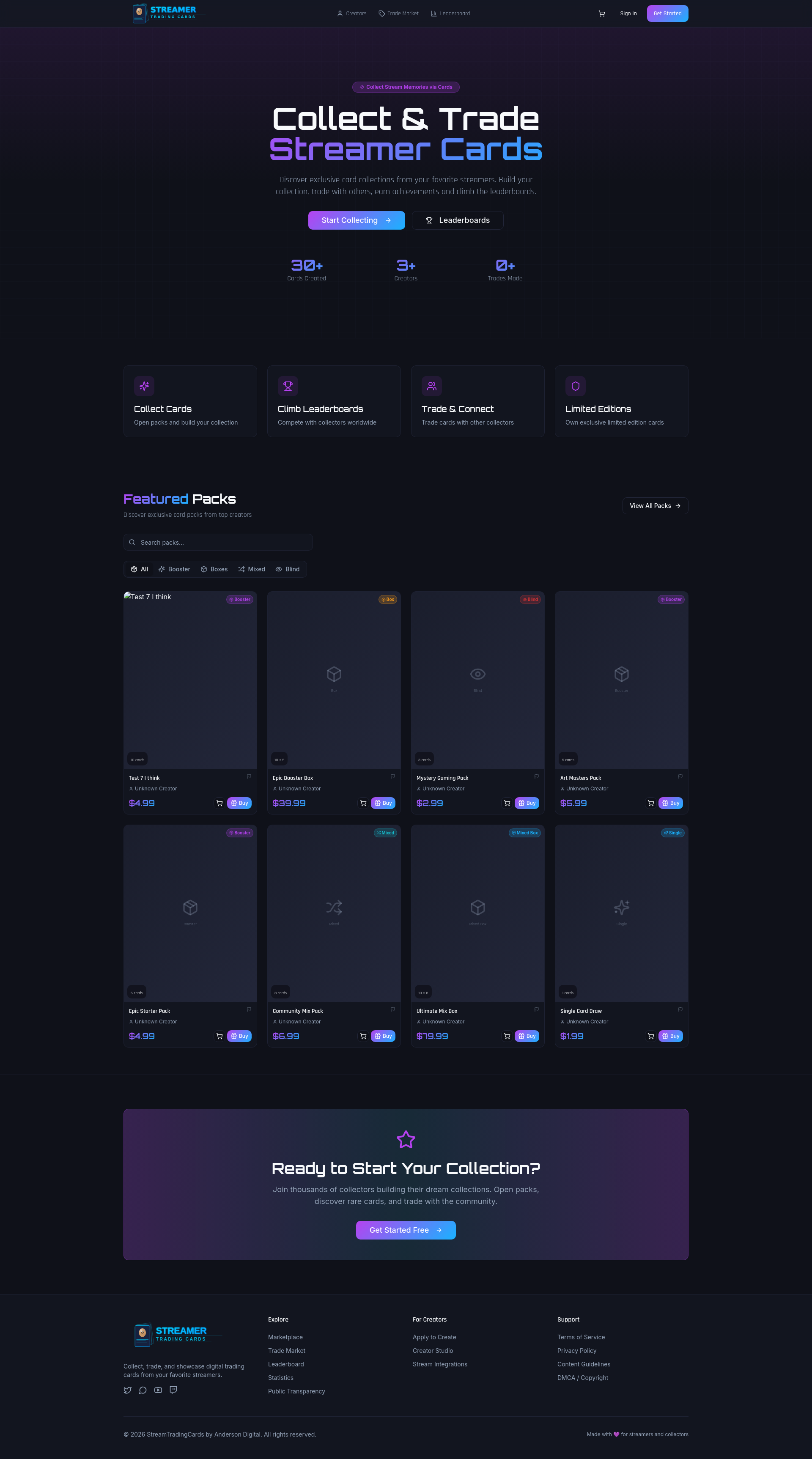 Streamer Trading Cards by Anderson Digital