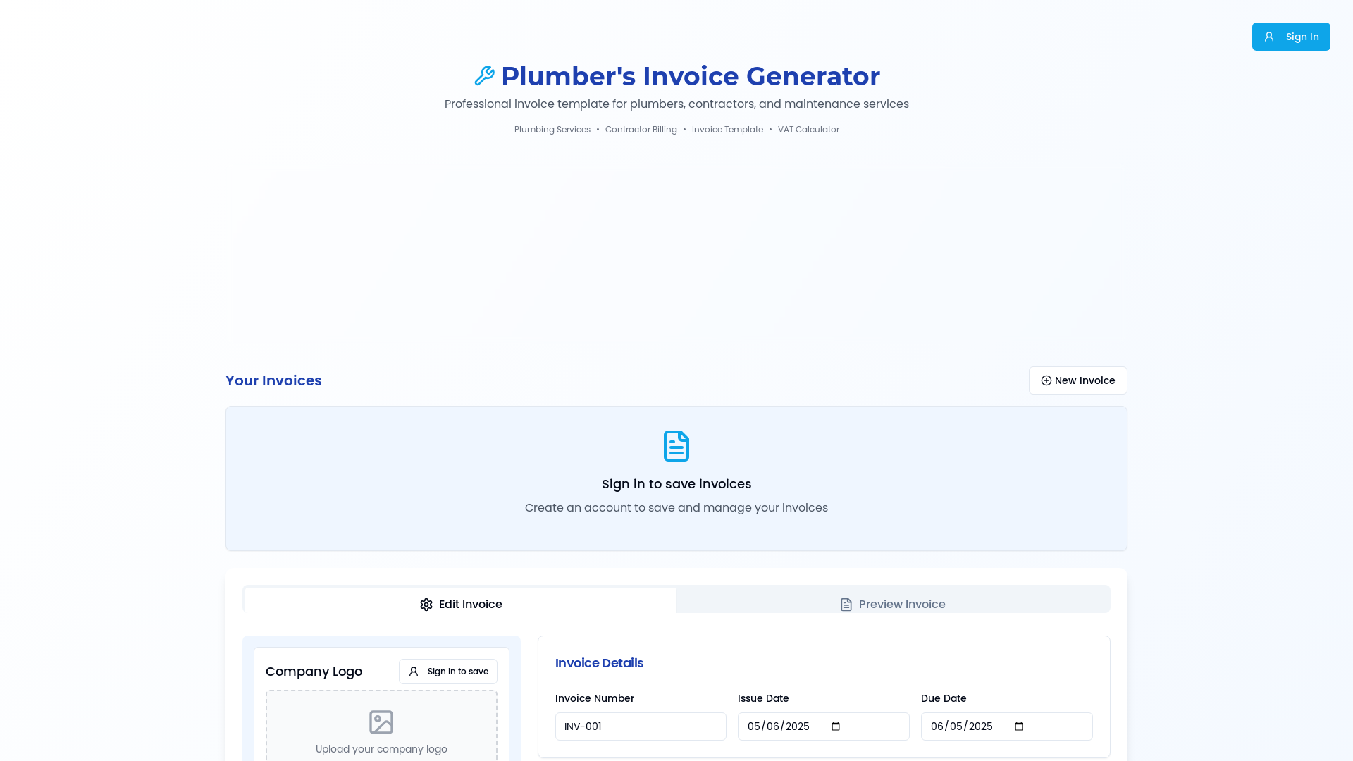 Plumber's Invoice Generator | Professional Invoicing Template