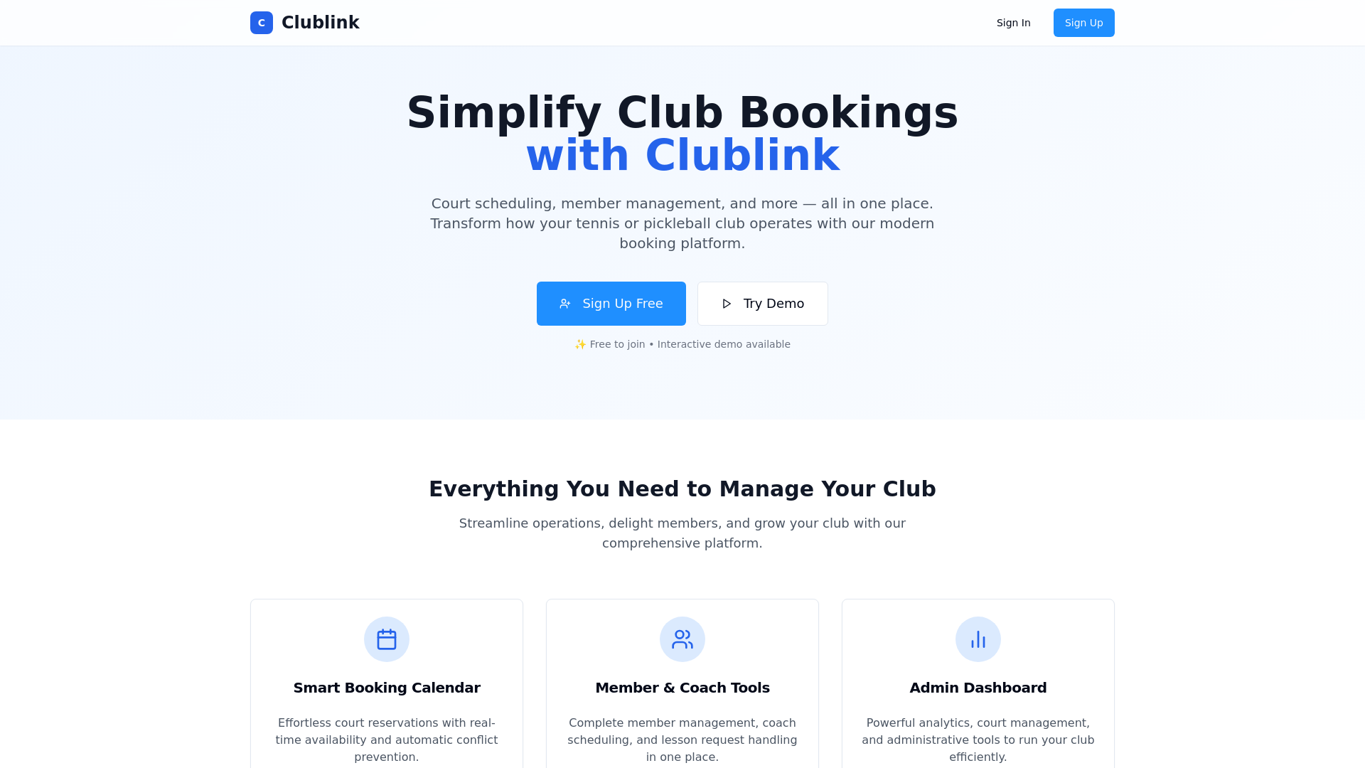 Clublink - Modern Booking Software for Tennis & Multi-Sport Clubs