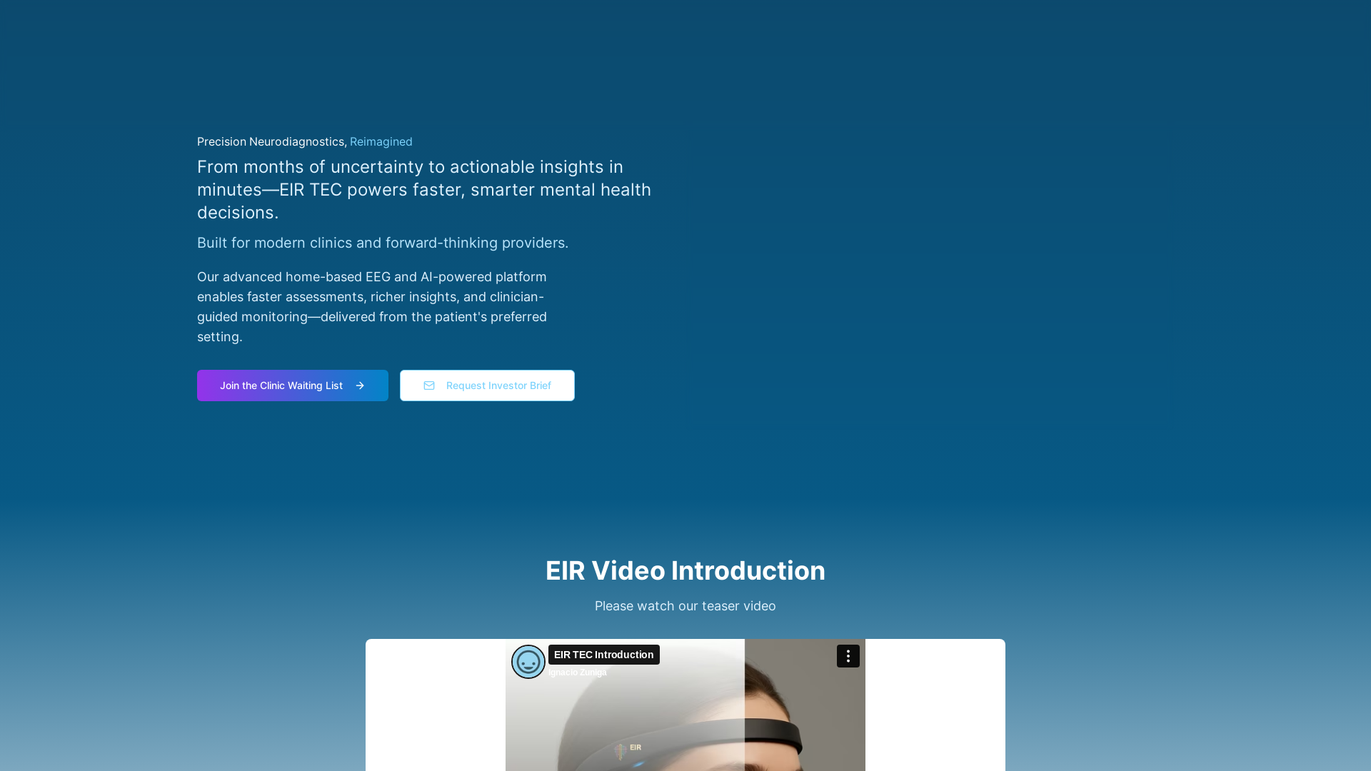 EIR TEC - Advanced Home-Based EEG Technology for Mental Health Diagnostics
