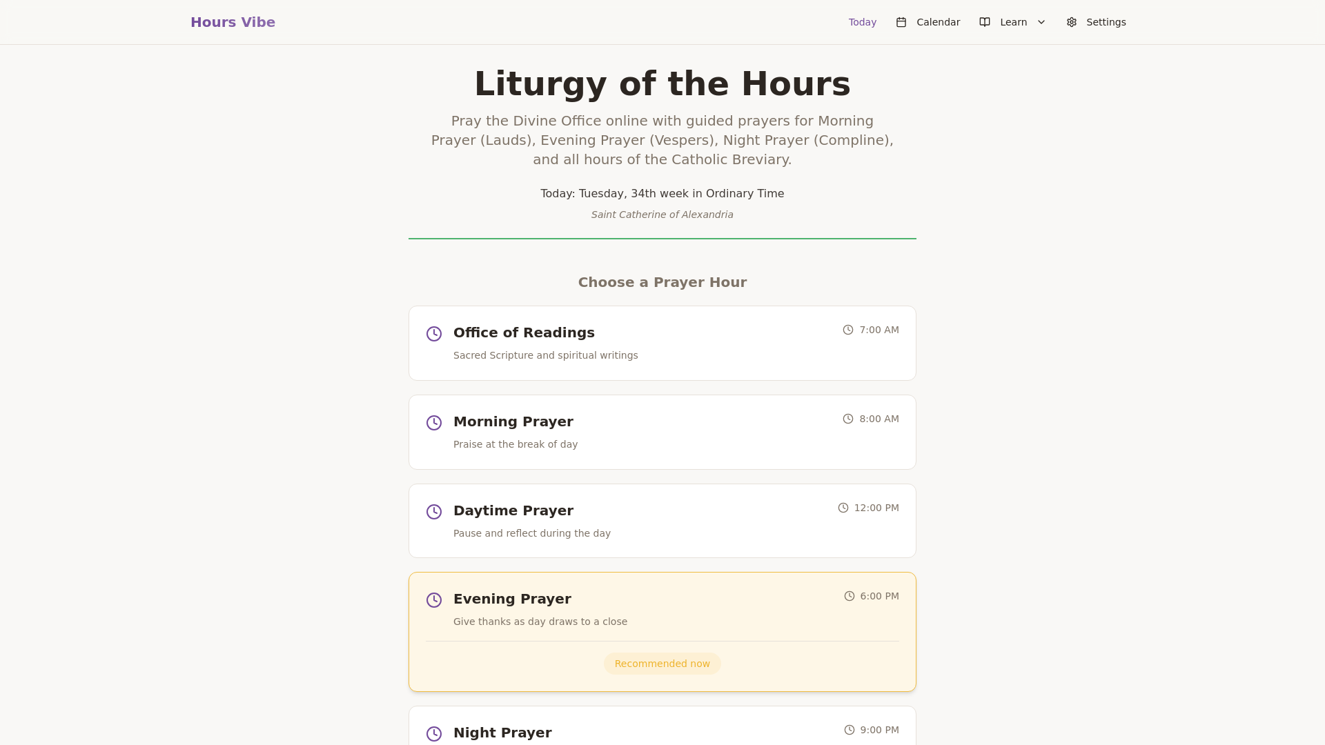 Liturgy of the Hours – Hours Vibe