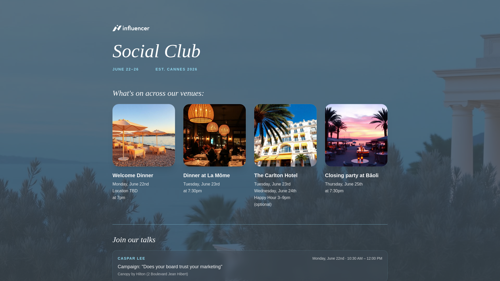 Social Club — Cannes 2026 | influencer