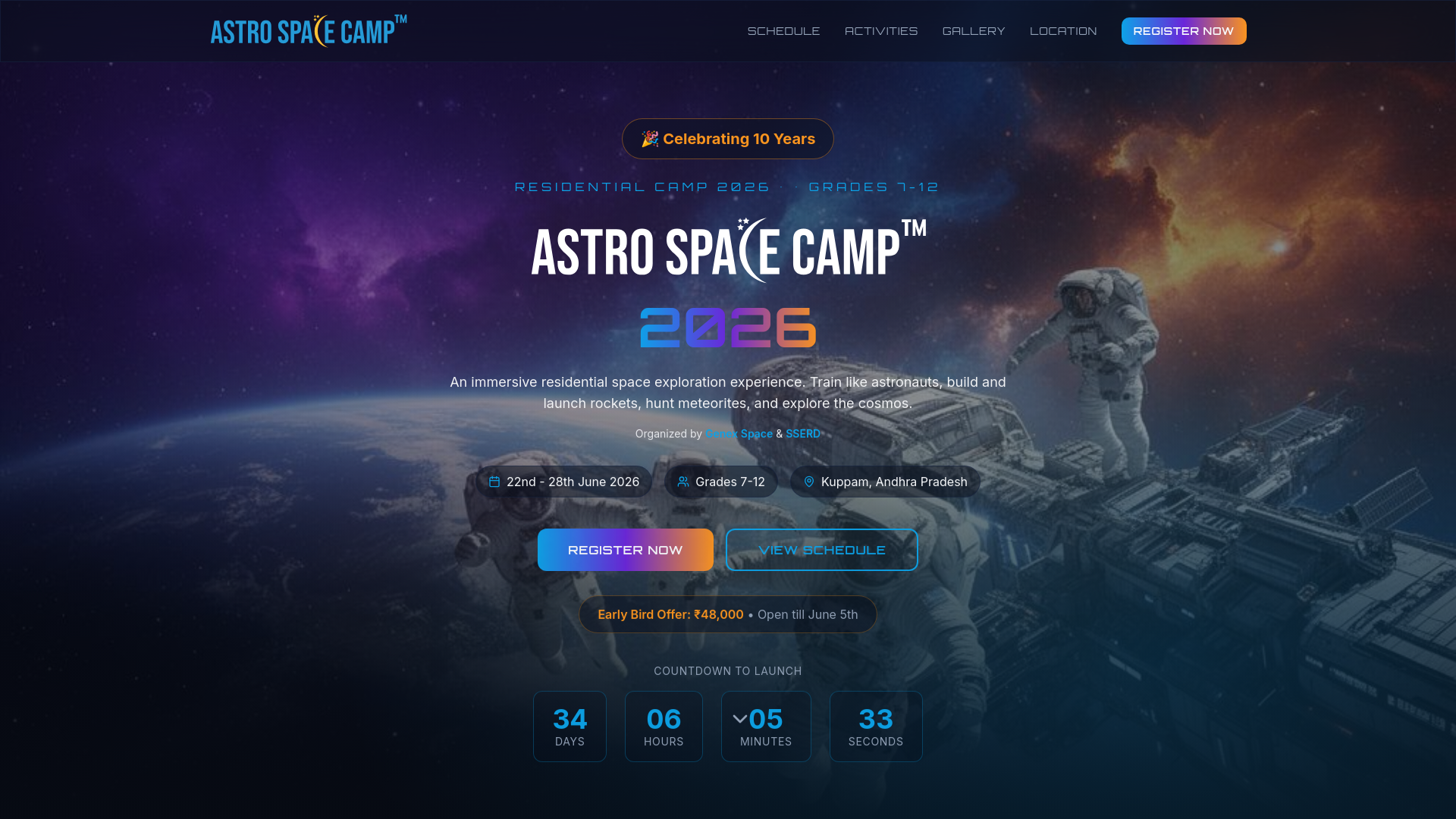 Astro Space Camp 2026 | Residential Space Camp for Grades 7-12