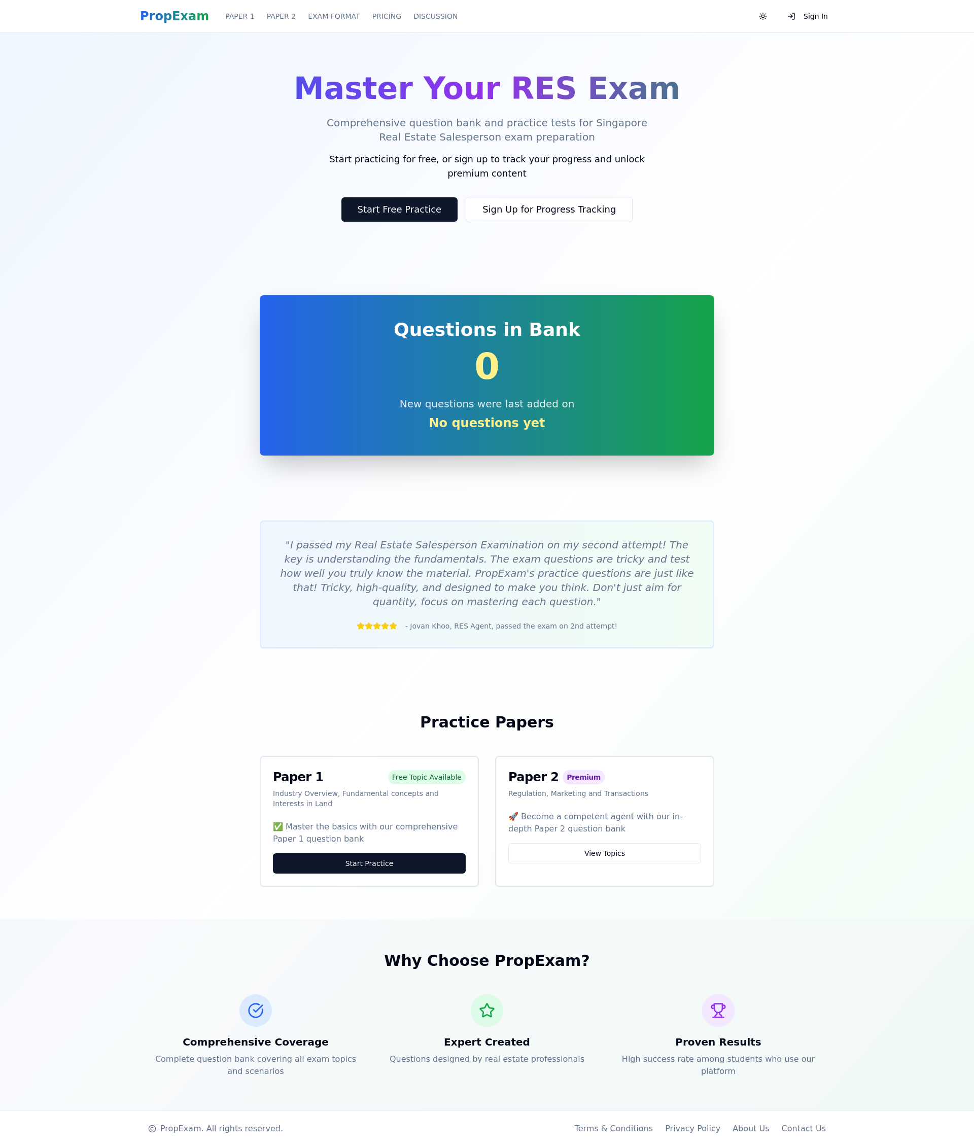 PropExam - Singapore RES Exam Preparation Platform