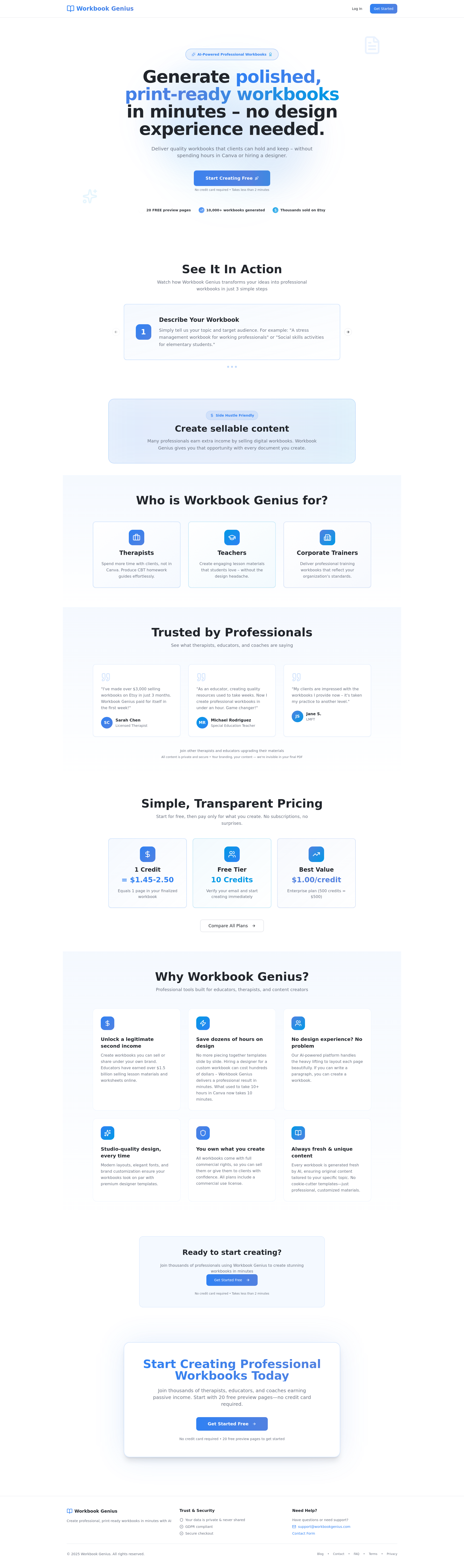 Workbook Genius - AI-Powered Professional Workbooks