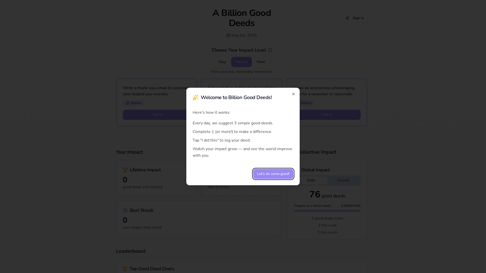 Billion Good Deeds