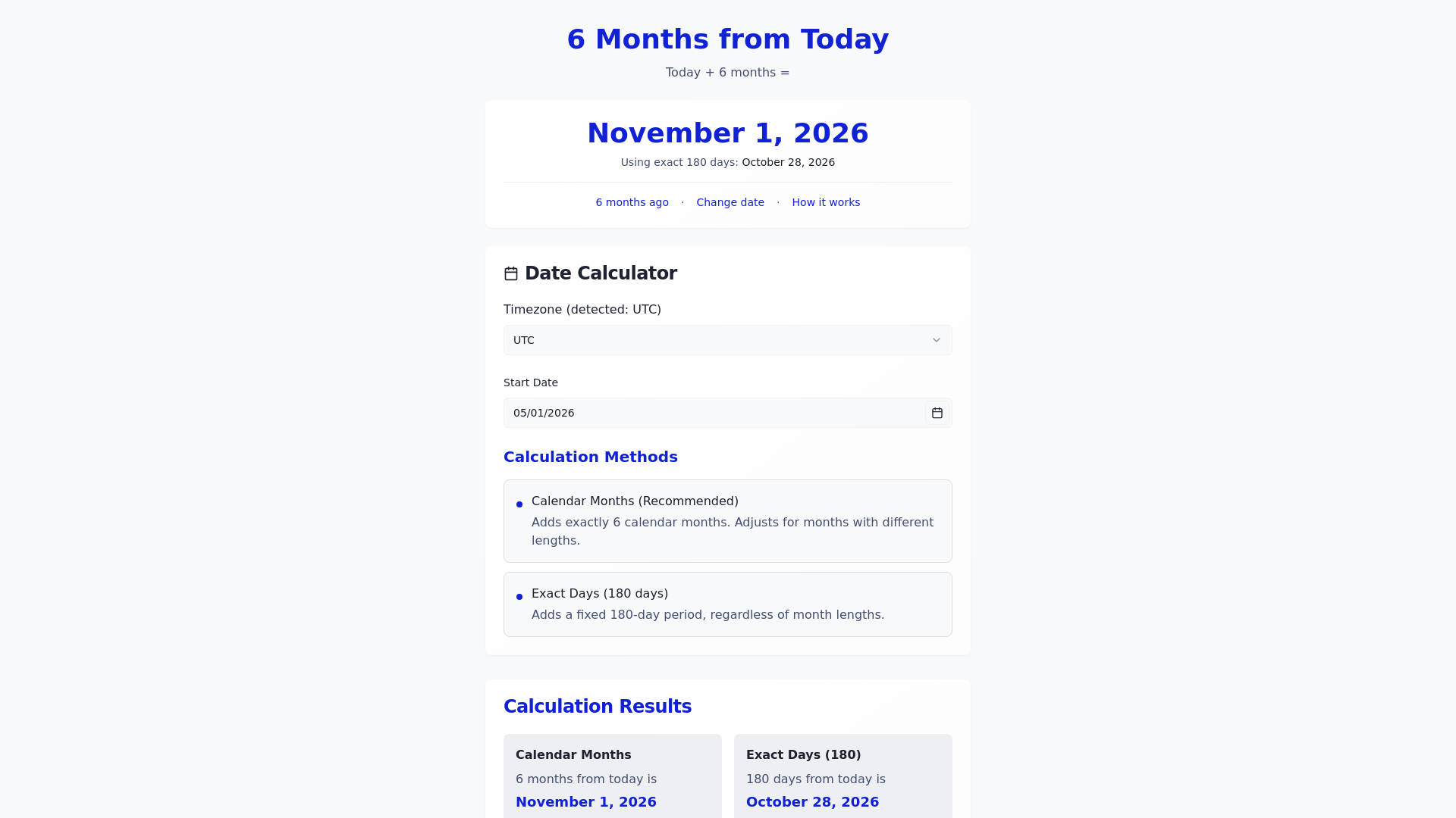 6 Months from Today Calculator - Fast & Accurate Date Calculator
