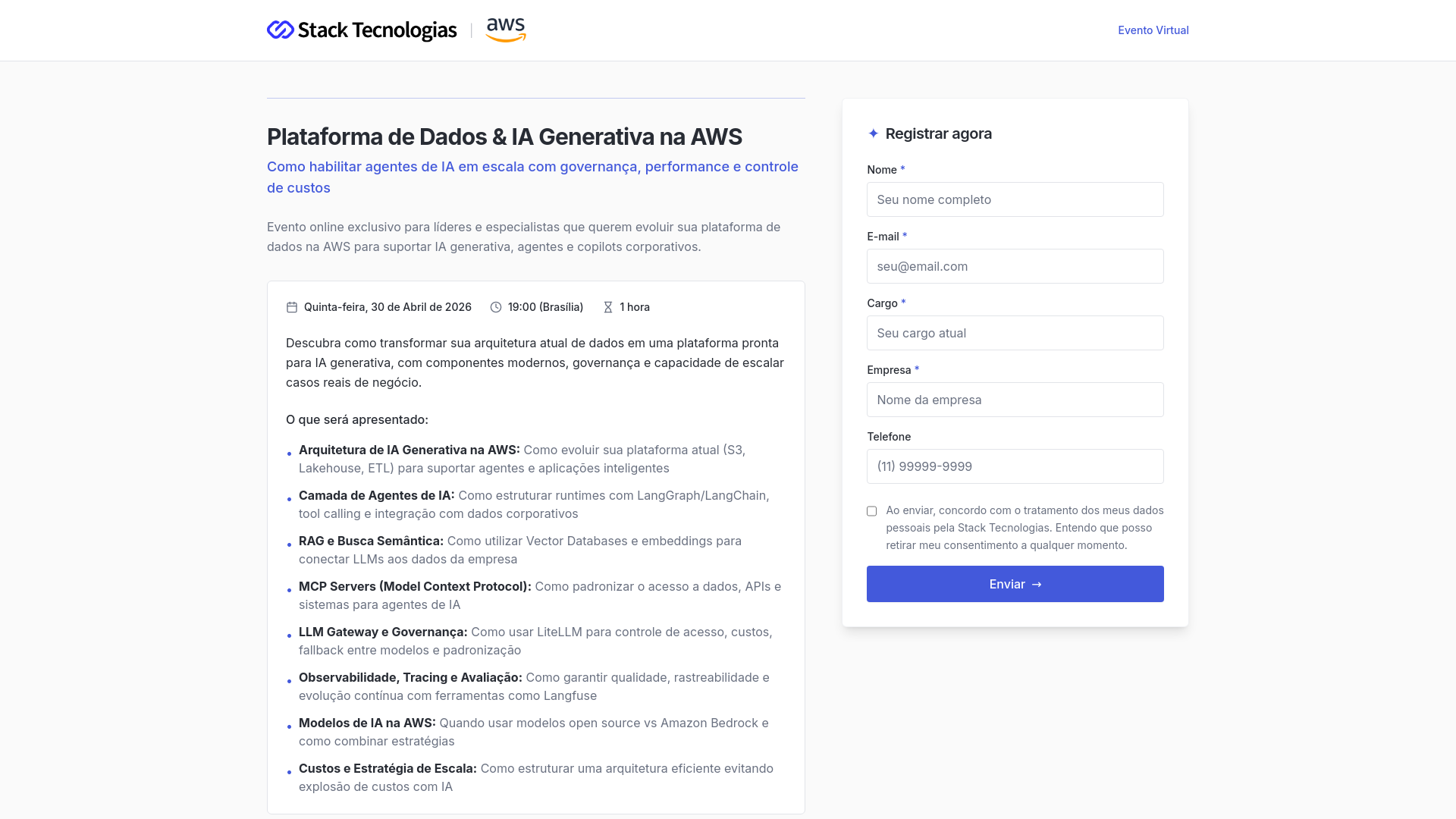 Plataforma Moderna de Dados & IA na AWS | Stack Tecnologias