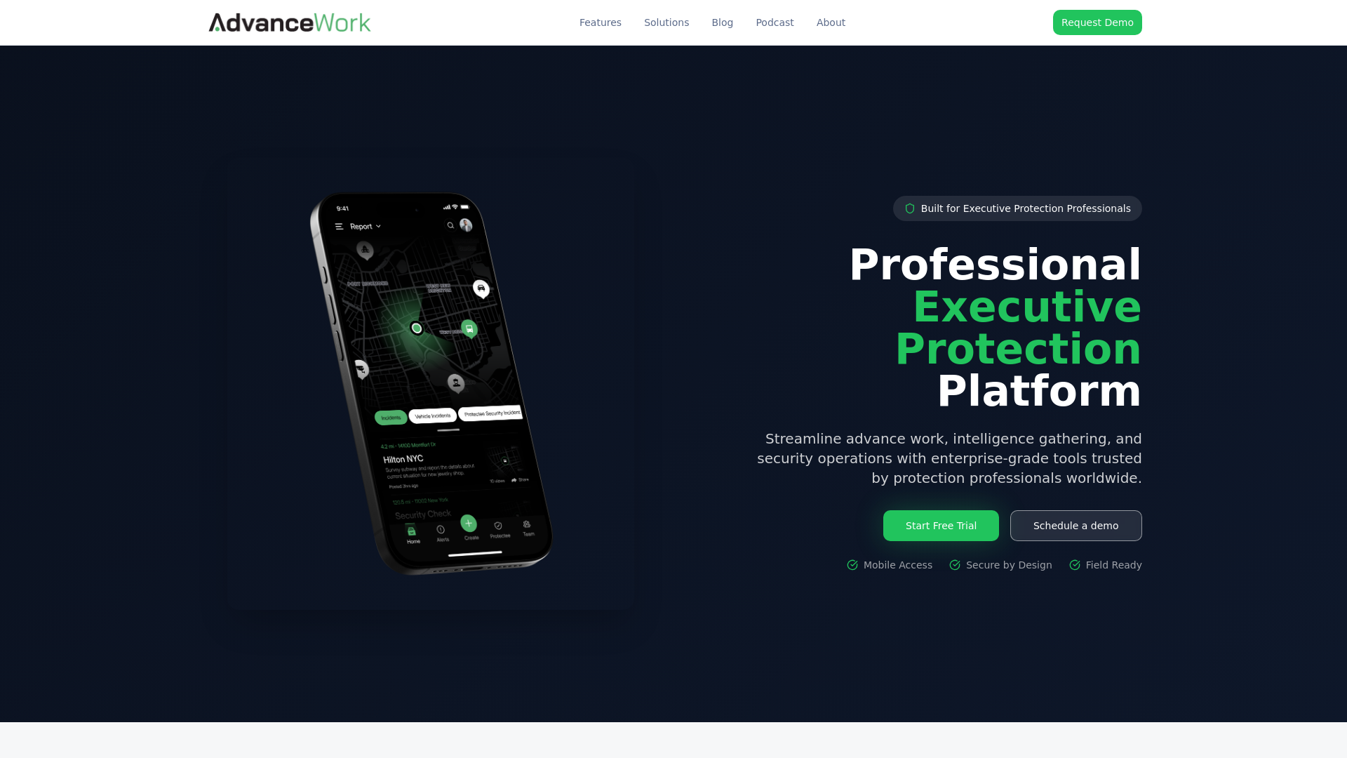 AdvanceWork - Professional Executive Protection Platform
