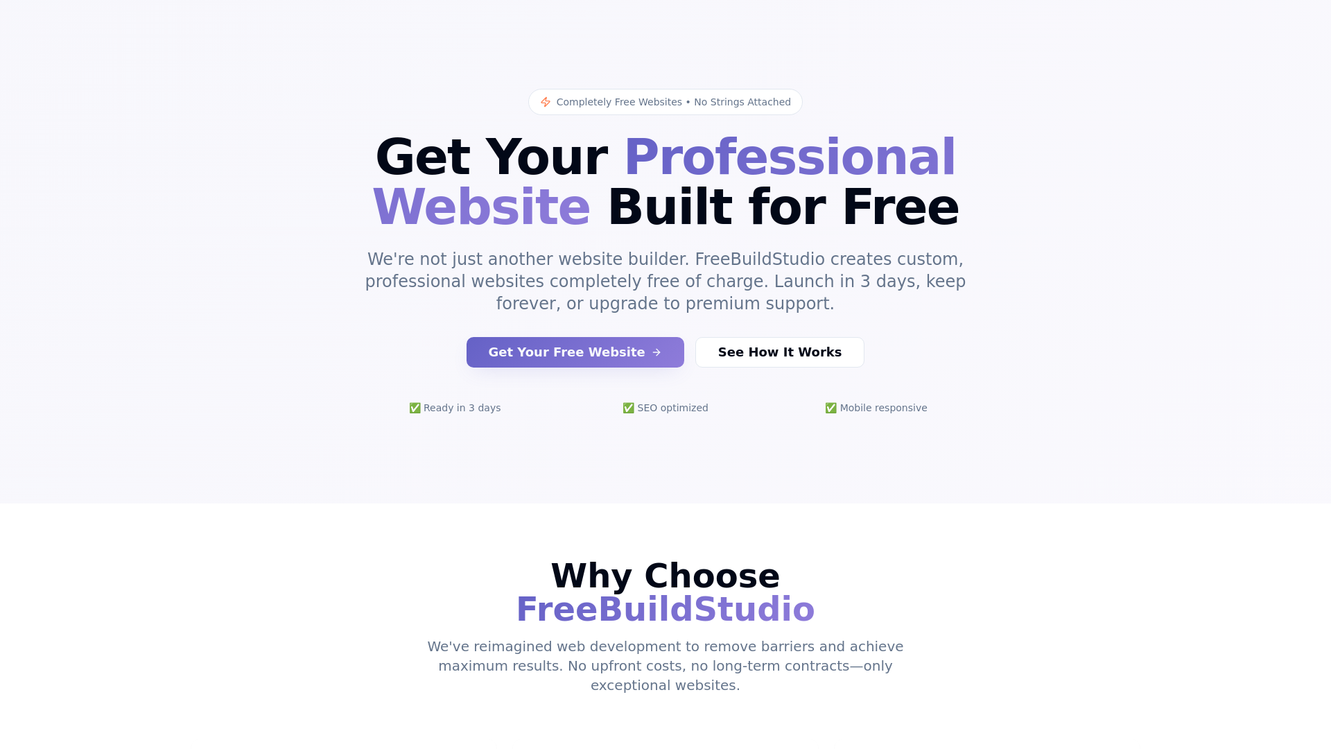 FreeBuildStudio - Get Your Professional Website Completely Free