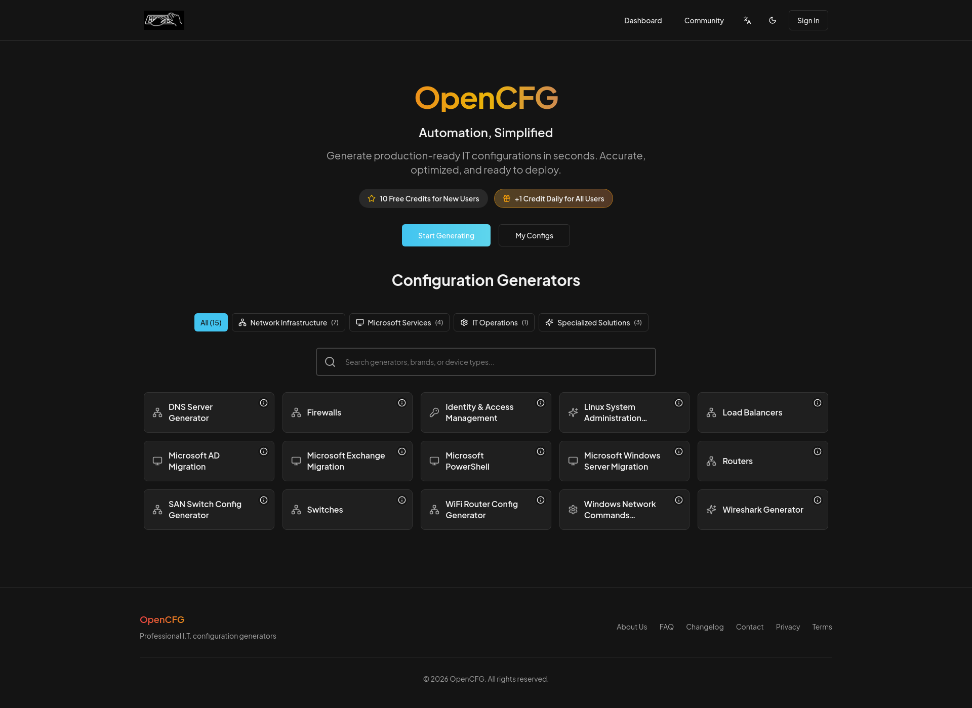 OpenCFG — Network Configuration Generator