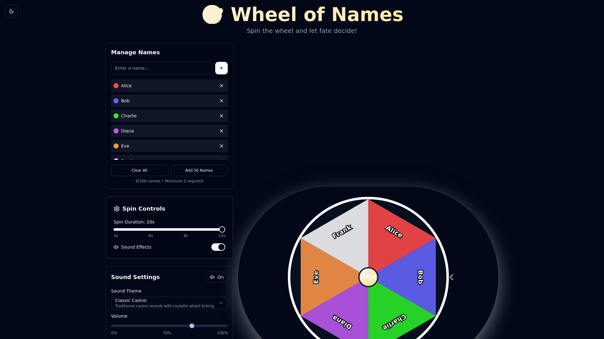 Name Wheel Spinner