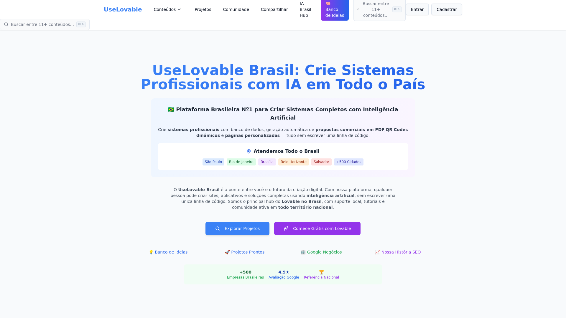 UseLovable Brasil - Crie Sistemas Profissionais com IA, Propostas e QR Codes Sem Programar