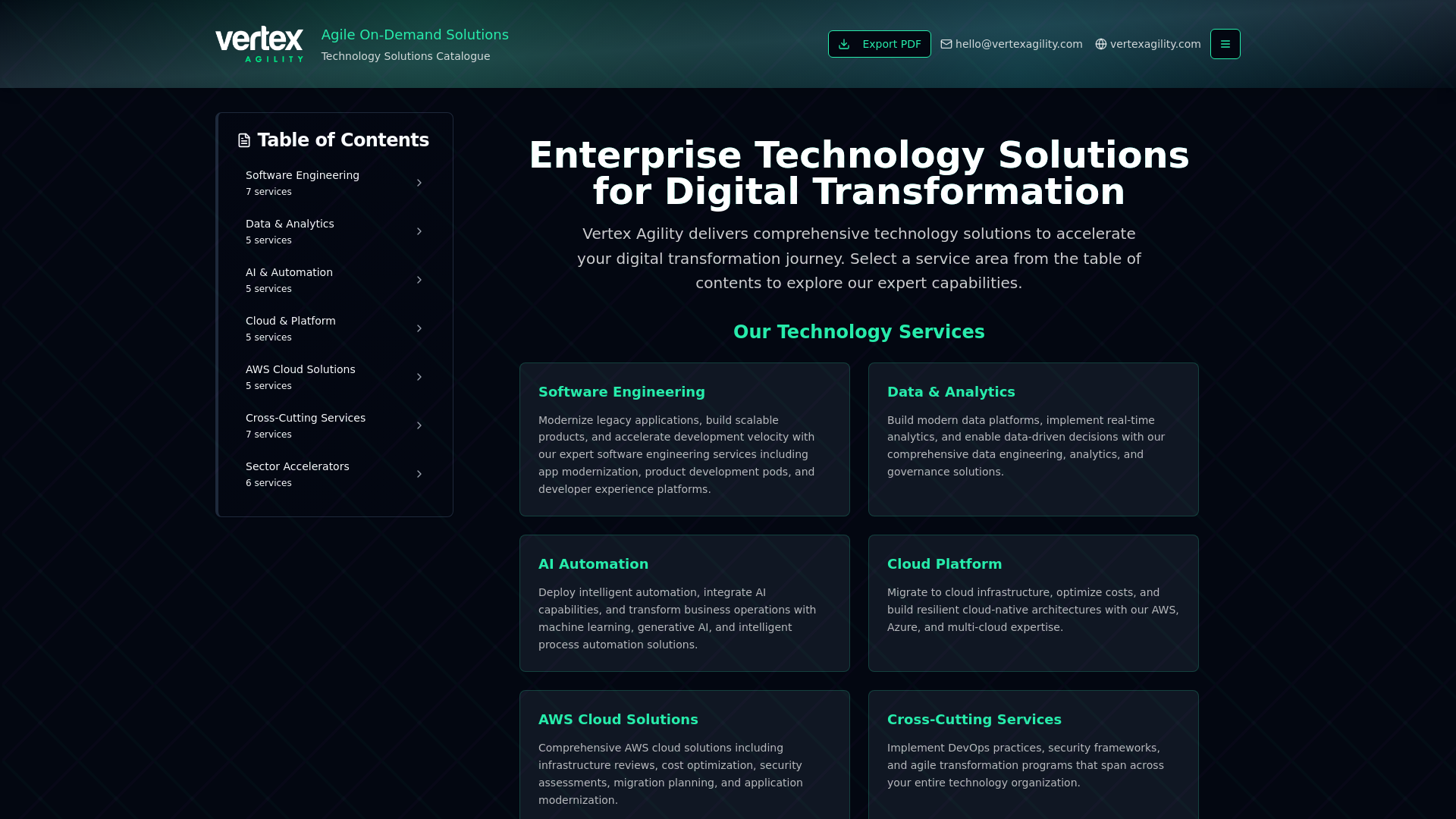 Vertex Agility Service Catalogue - Delivery & Transformation Services