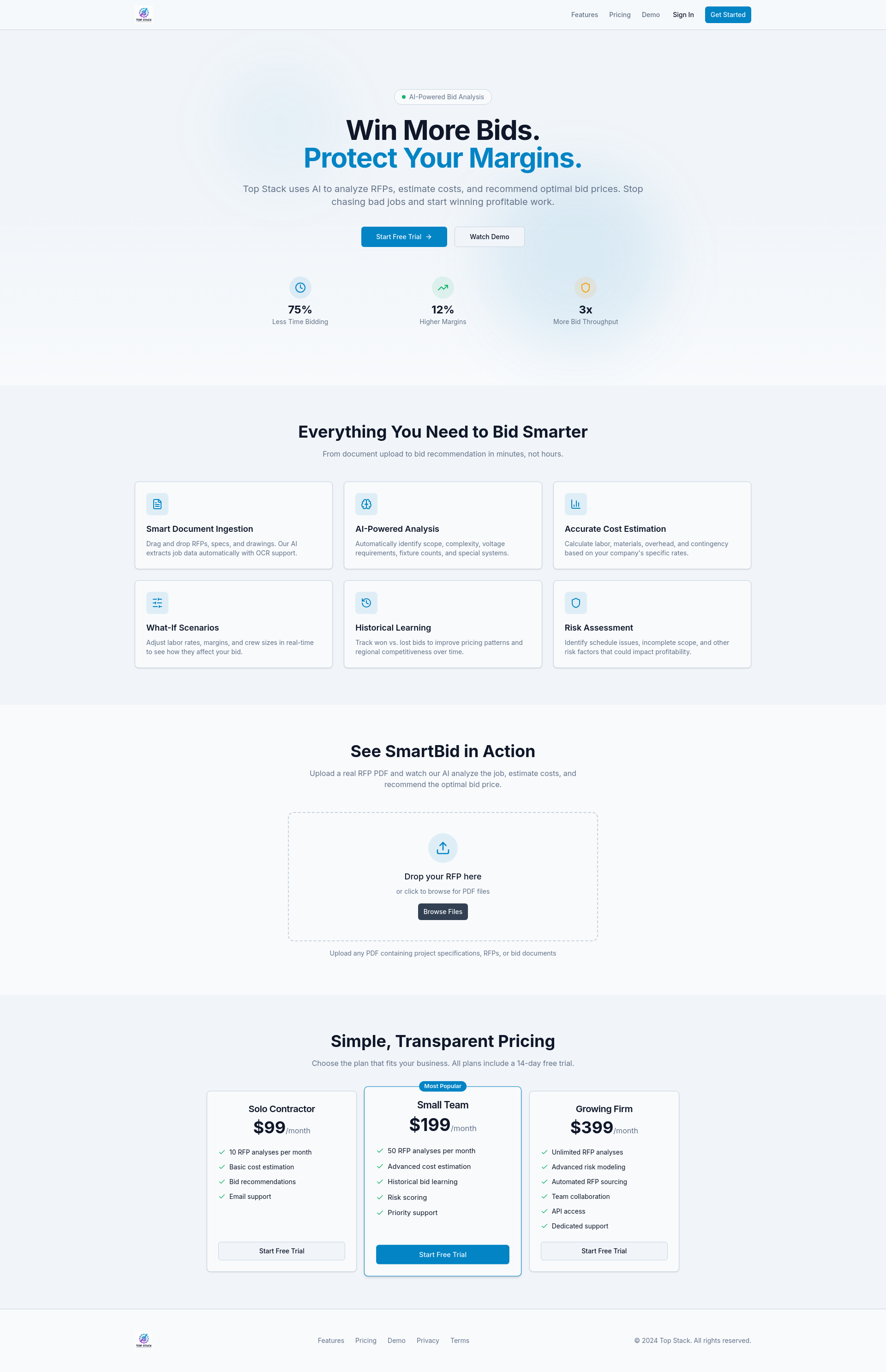 Top Stack - AI-Powered Bid Analysis for Electrical Contractors