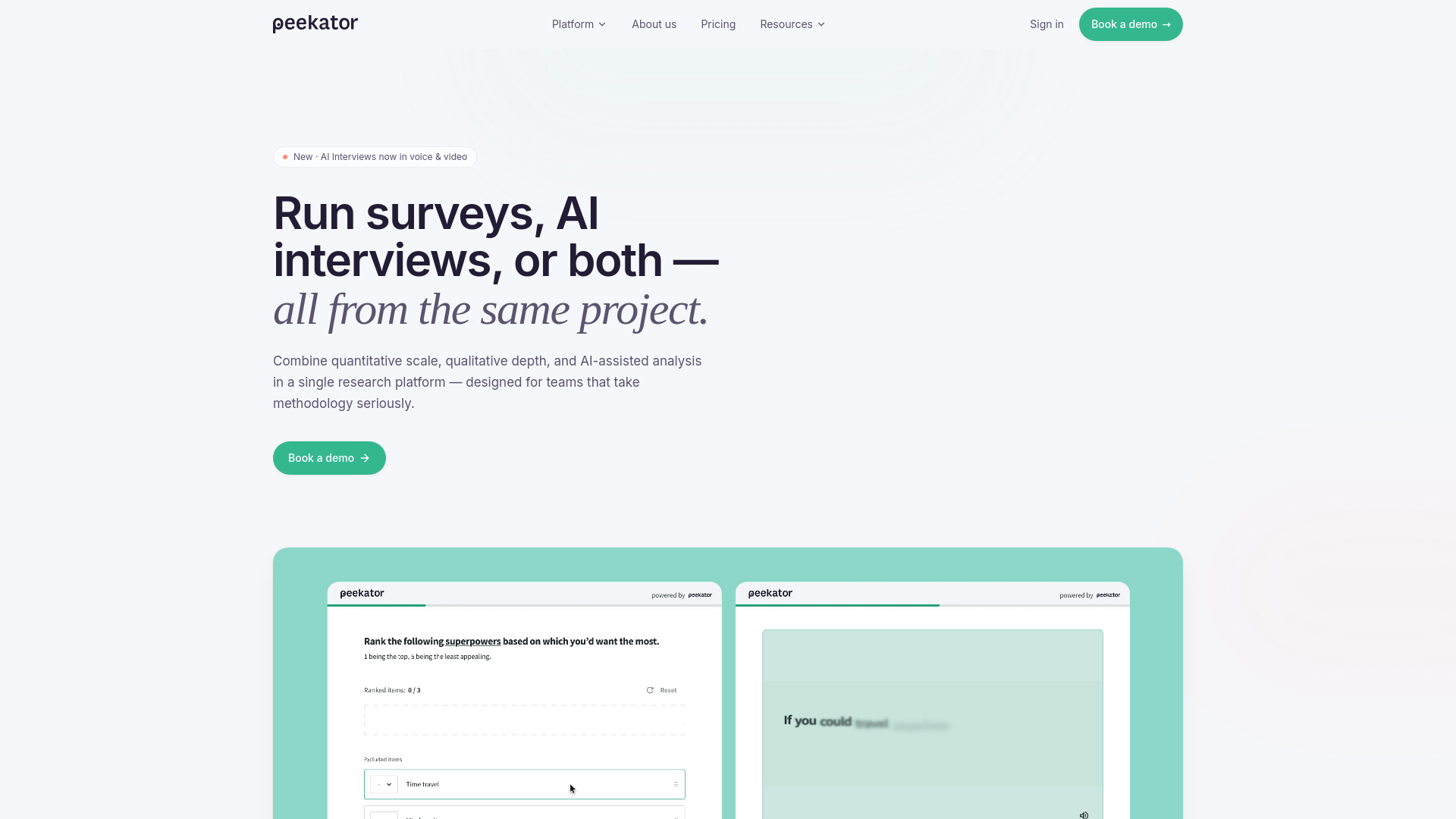 Peekator — Surveys & AI interviews in one platform
