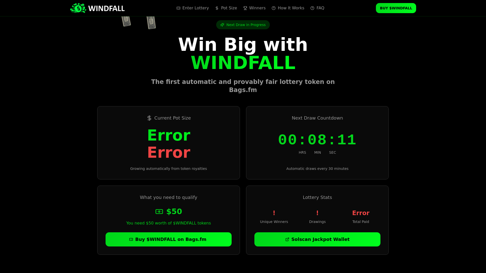 WINDFALL - First Provably Fair Lottery on Bags