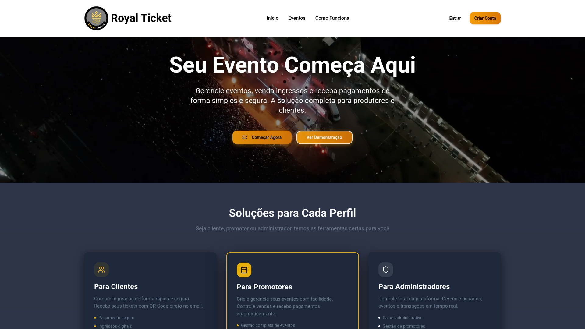 Royal Ticket - Plataforma Premium de Ingressos