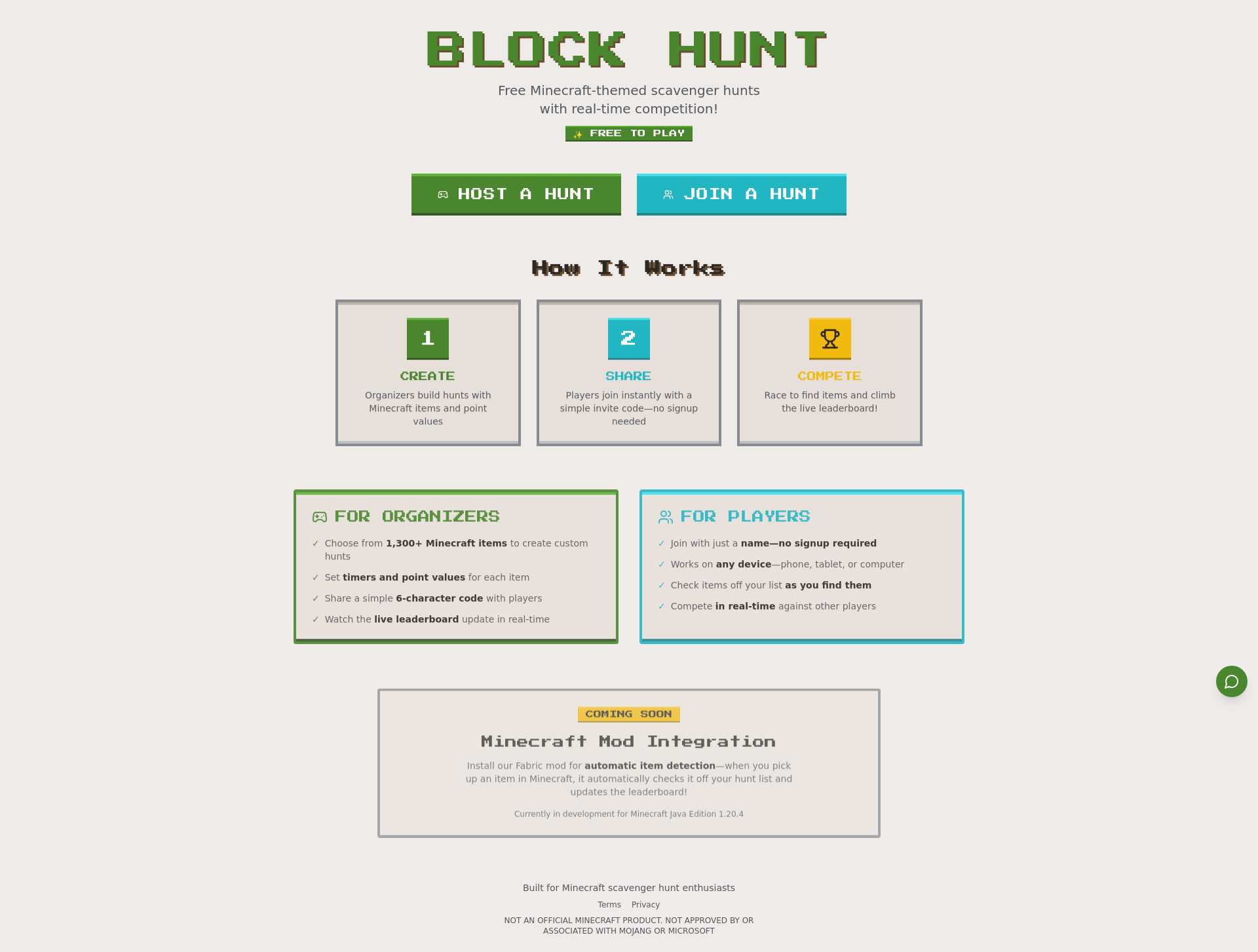 Block Hunt - Minecraft Scavenger Hunt