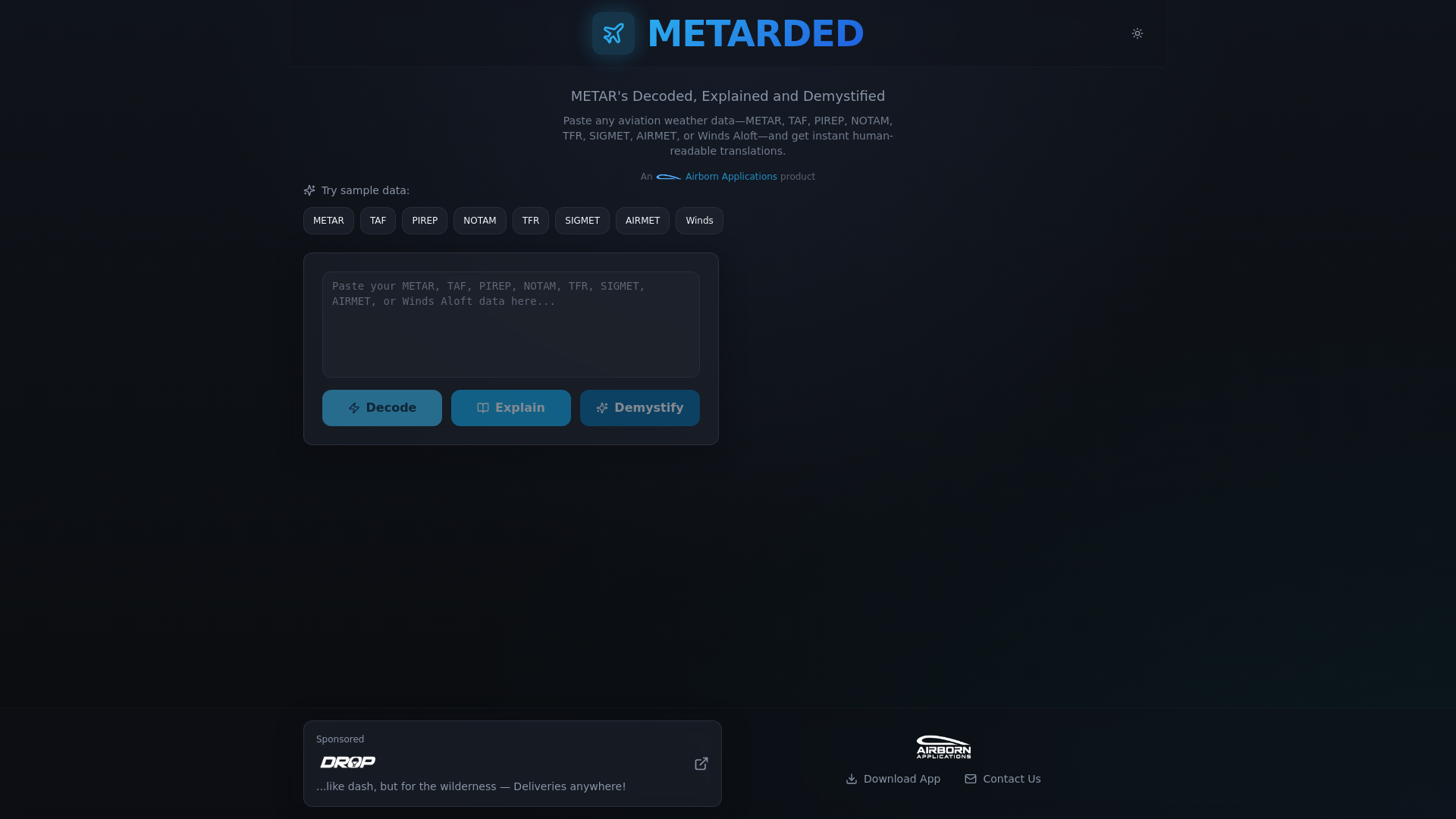 METARDED - Aviation Weather Decoder | METAR TAF PIREP NOTAM Translator