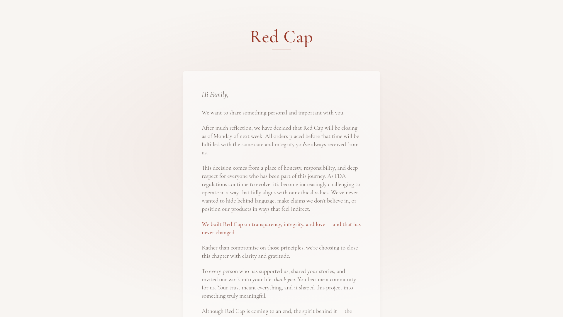 Red Cap — A Heartfelt Farewell