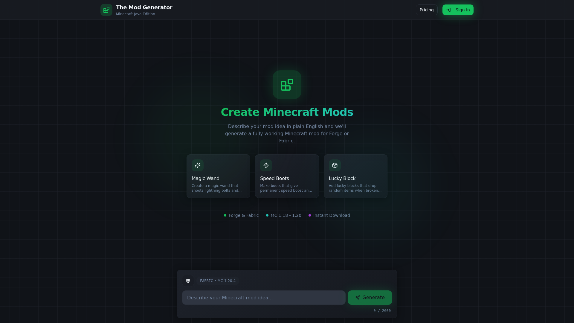 The Mod Generator - Create Minecraft Mods with AI