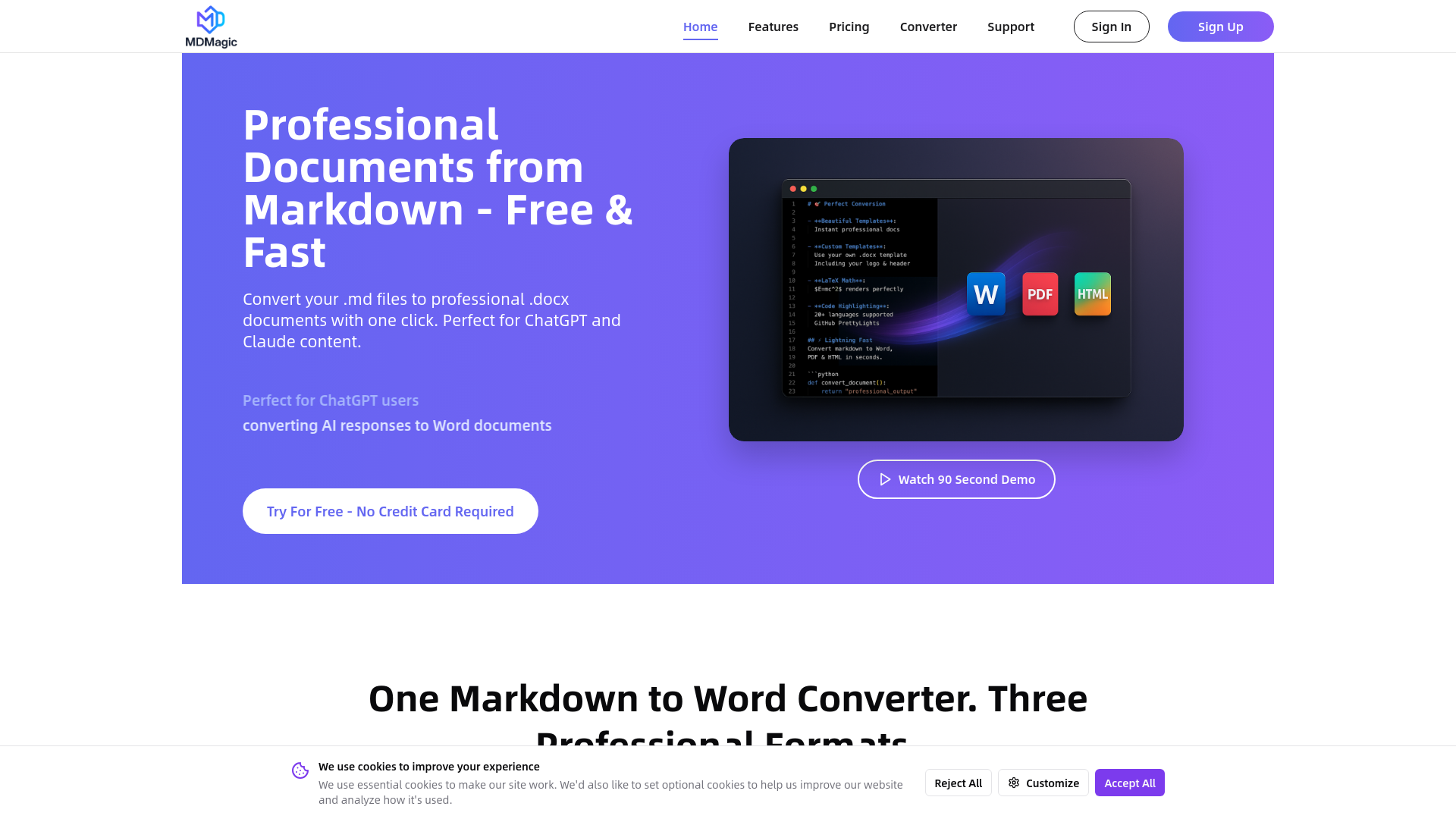 MDMagic - Markdown to Word Converter | .md to .docx, PDF & HTML | AI Content Converter