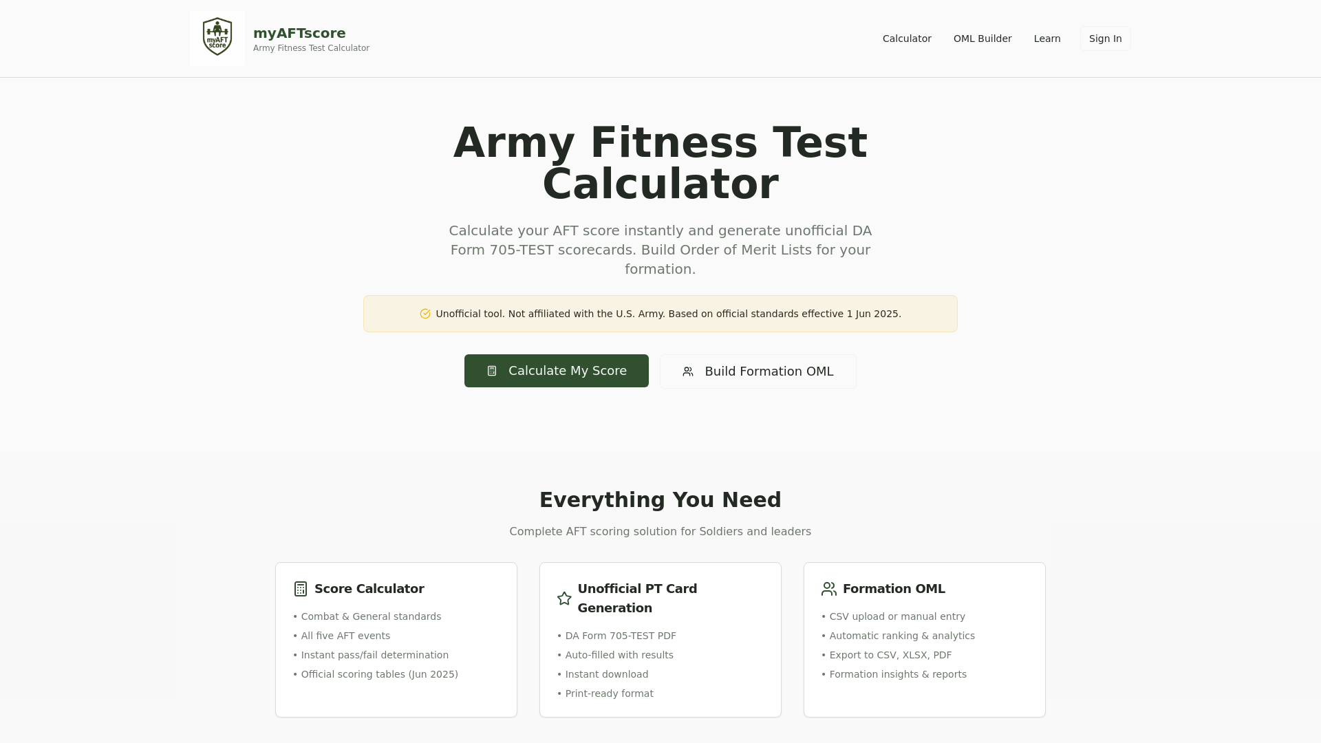 myAFTscore - Army Fitness Test Calculator