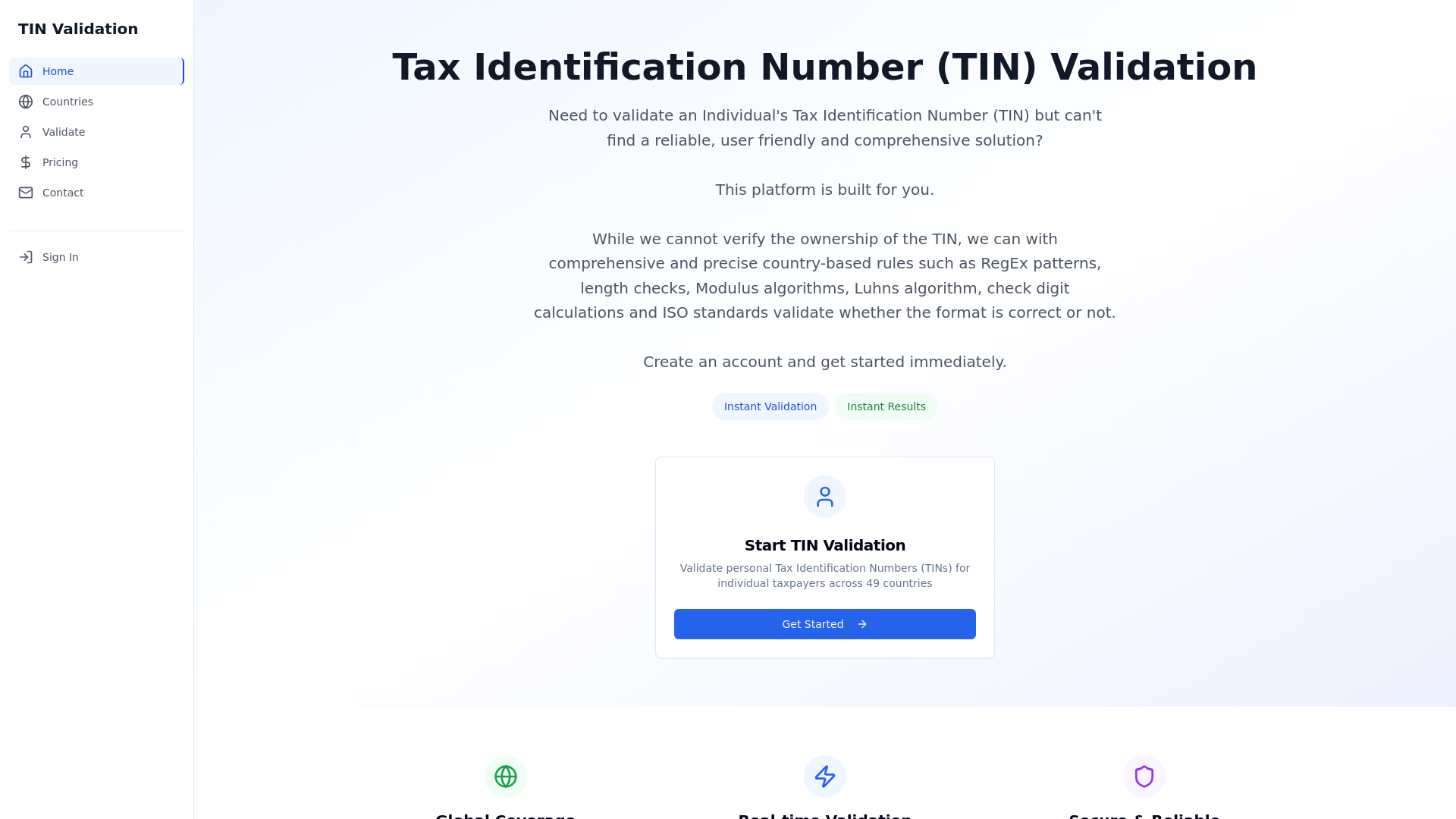 TIN Validator - Global Tax Identification Number Validation