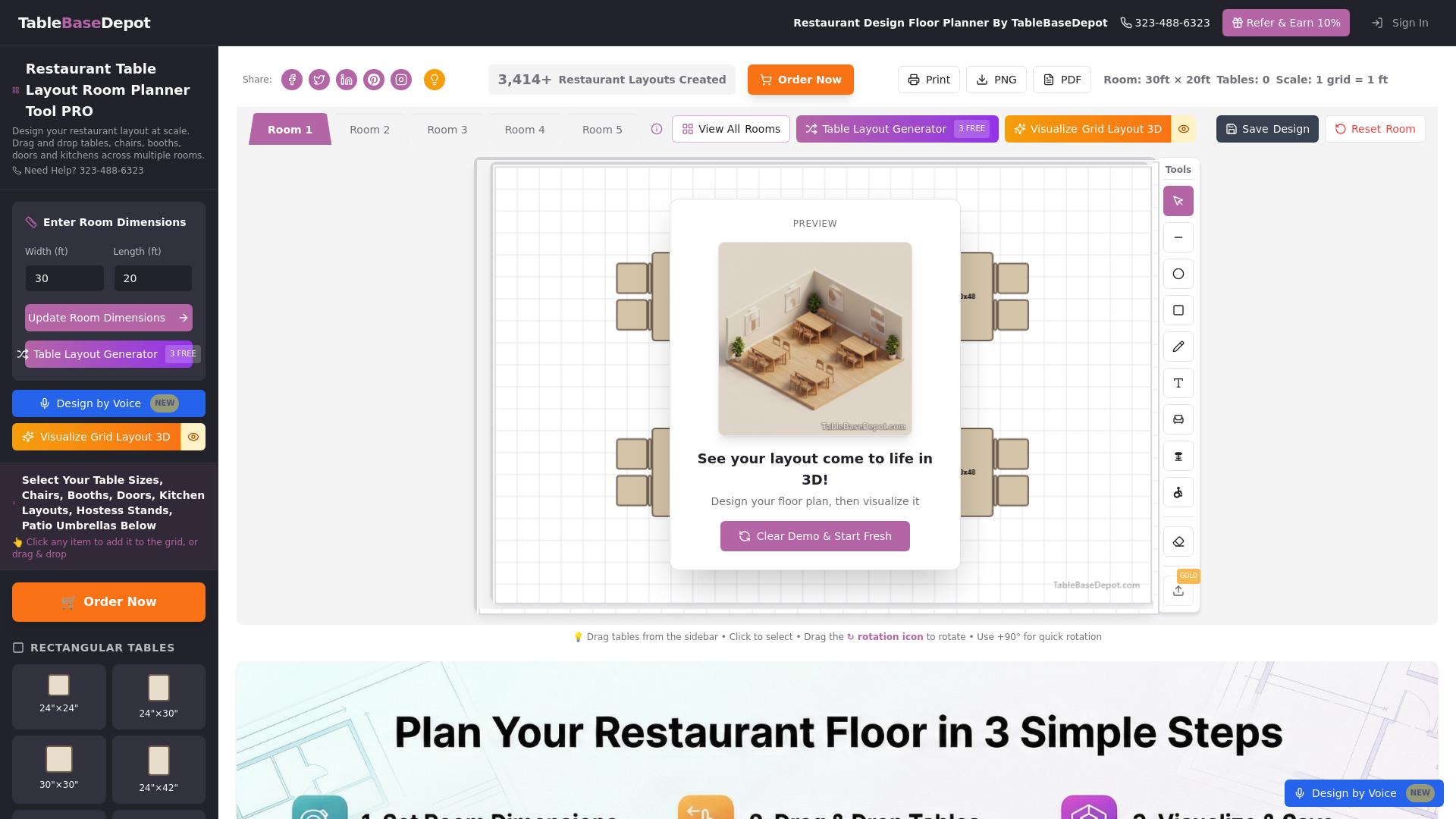 Restaurant Table Layout & Room Planner Tool | Tables, Chairs & Booth ...