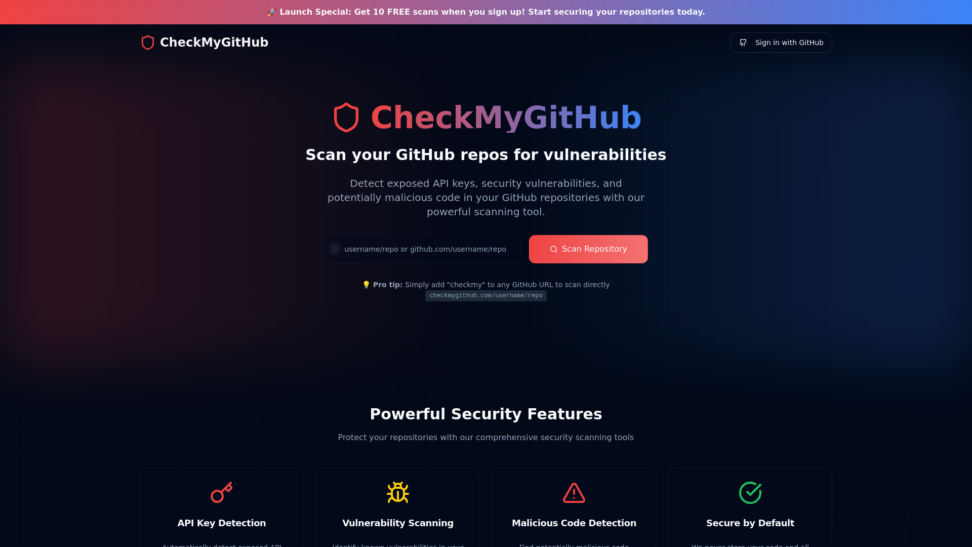 CheckMyGitHub - Scan GitHub Repos for Security Vulnerabilities