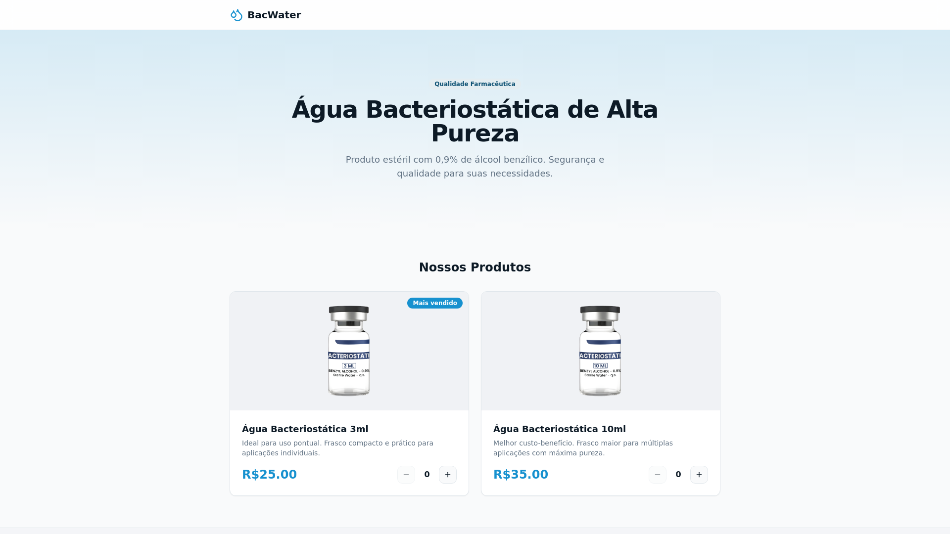 BacWater — Água Bacteriostática 0,9% de Alta Pureza