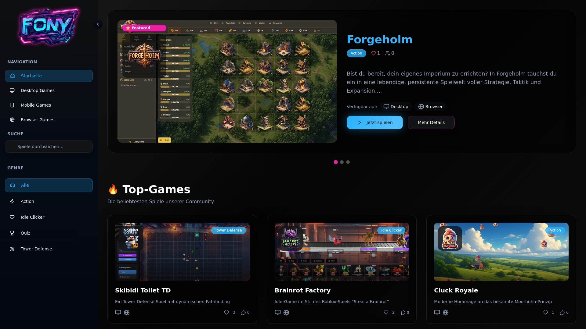 Fony - Deine Vibe-Coded Spieleplattform