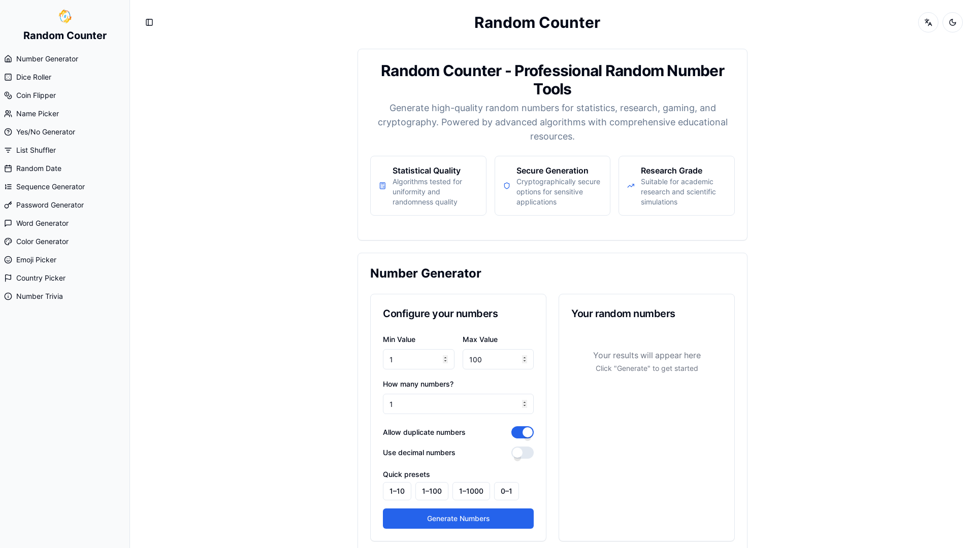 Random Counter | Generate Random Numbers, Dice, Dates & More