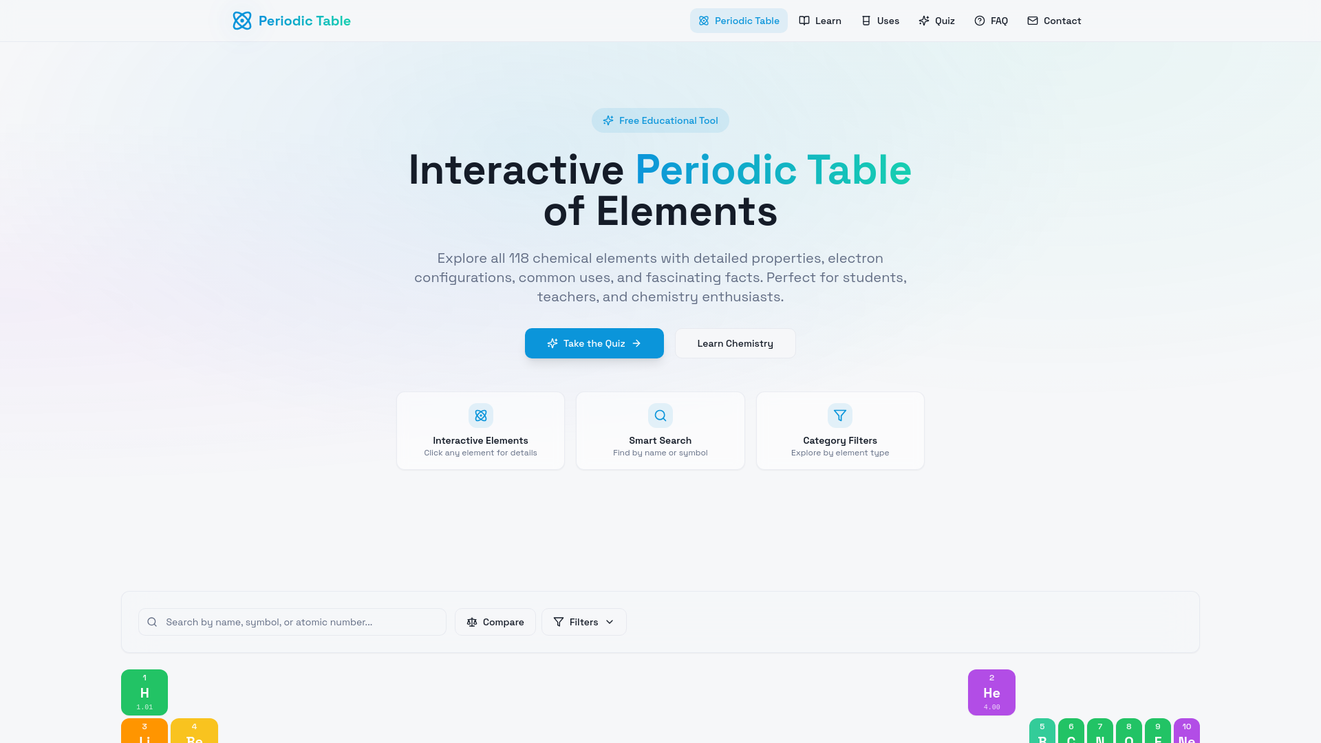 Free Online Interactive Periodic Table Chemistry Learning Tool