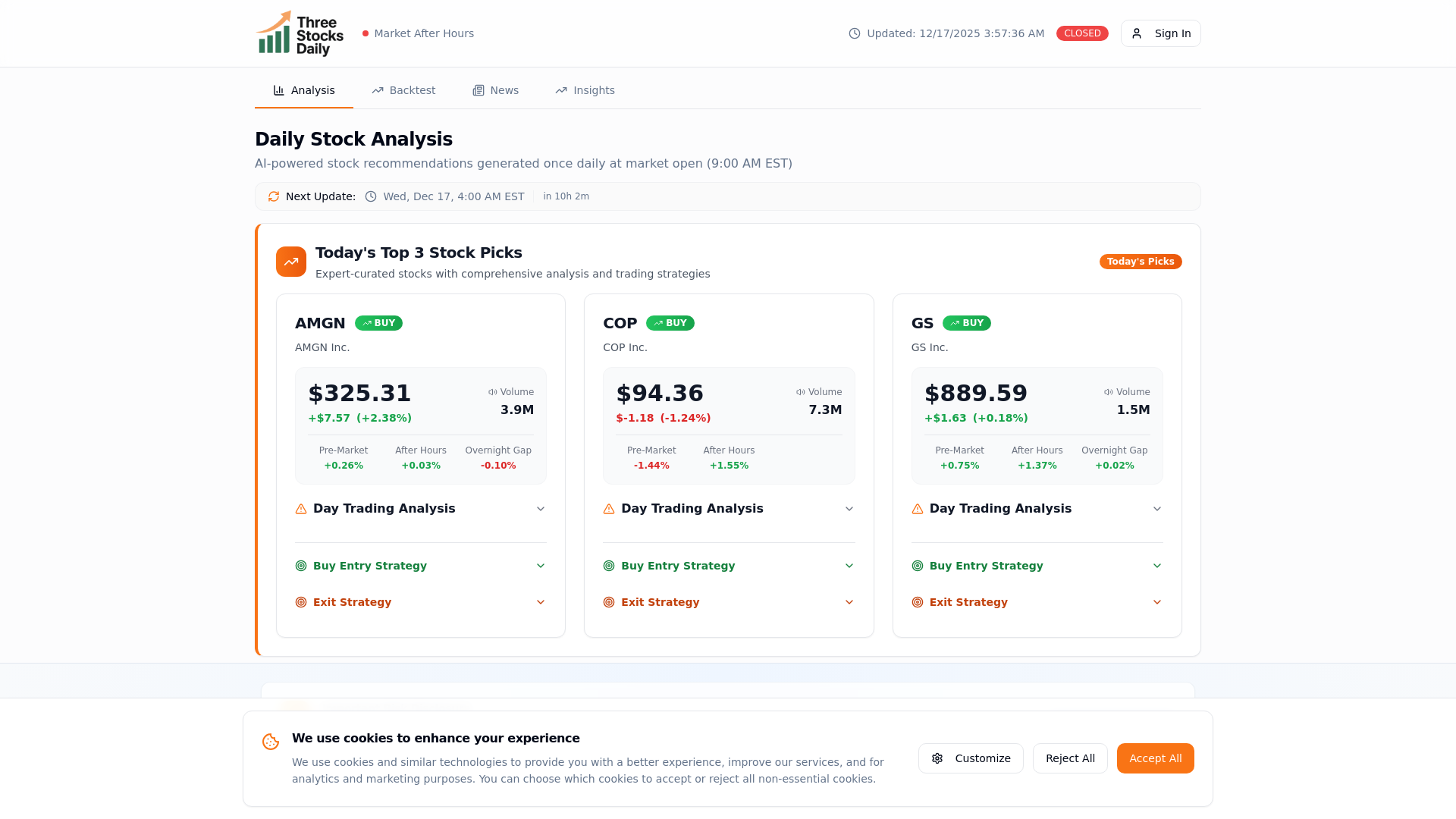 Three Stocks Daily - Expert Stock Picks & Trading Signals