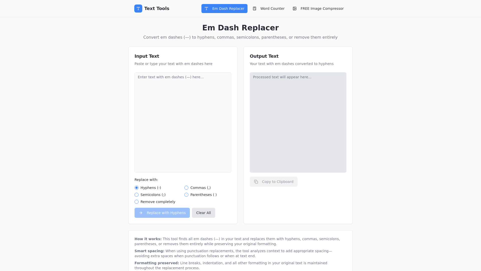 Em Dash Replacer – Remove or Replace Em Dashes Instantly