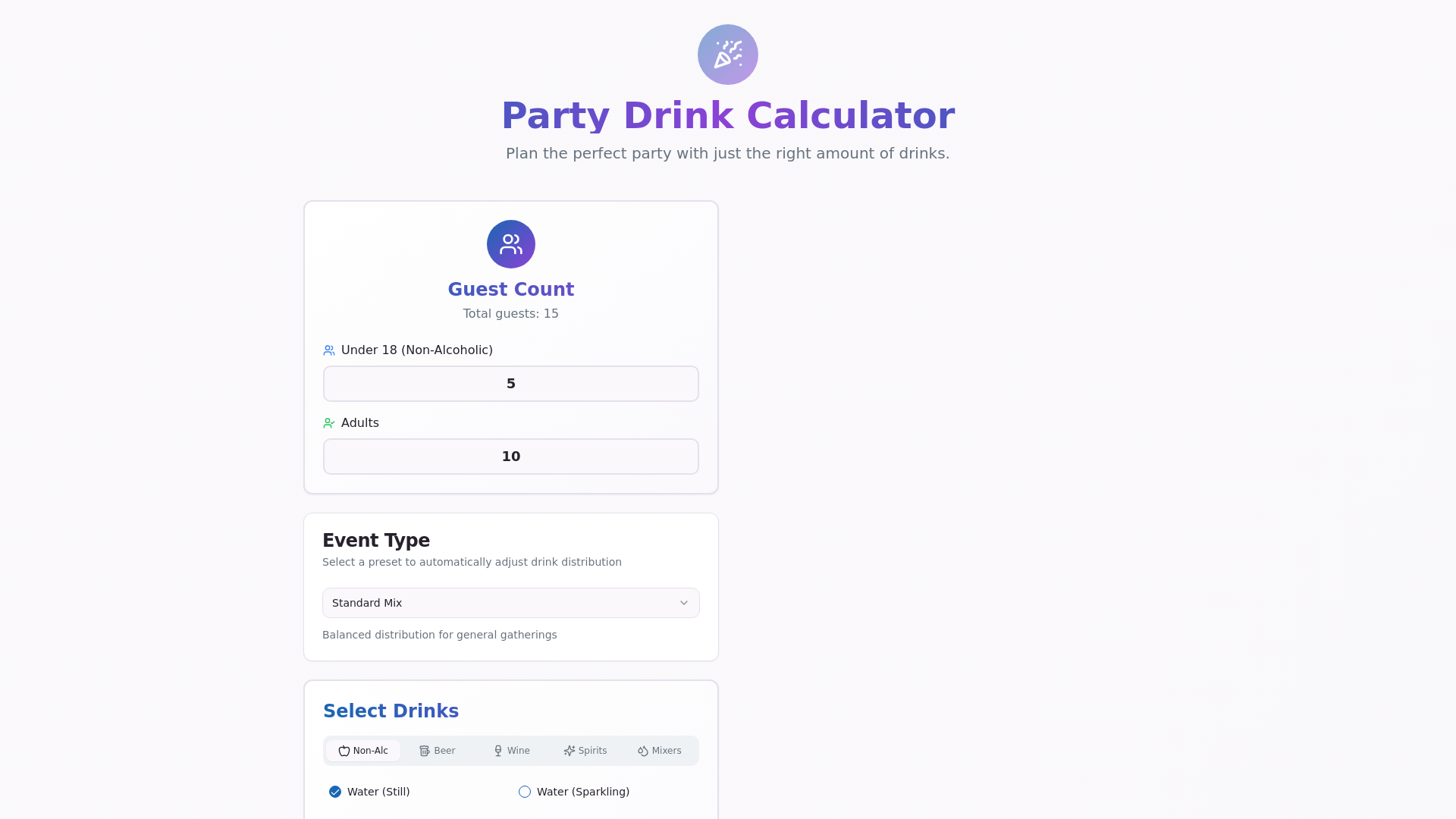 Party Drink Calculator - Plan Perfect Party Drinks