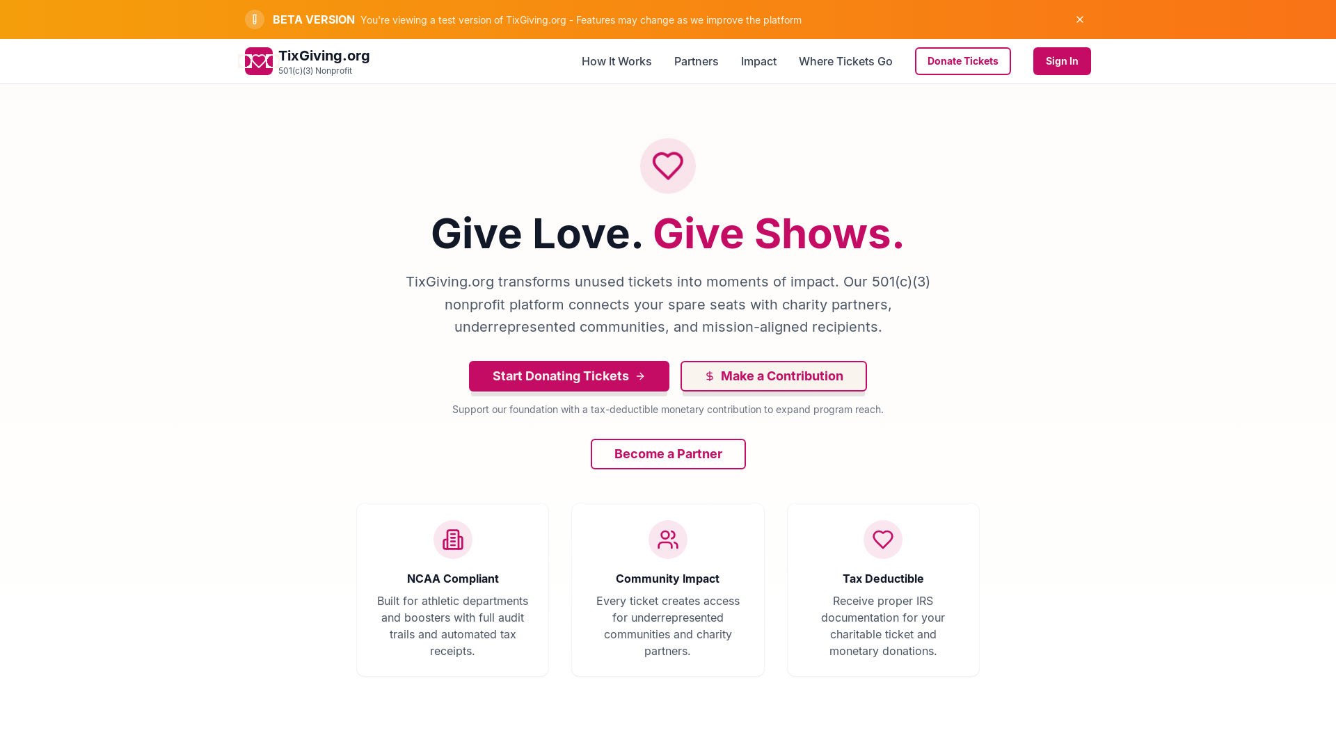 TixGiving.org - Give Love. Give Shows. | 501(c)(3) Nonprofit Ticket Donation Platform