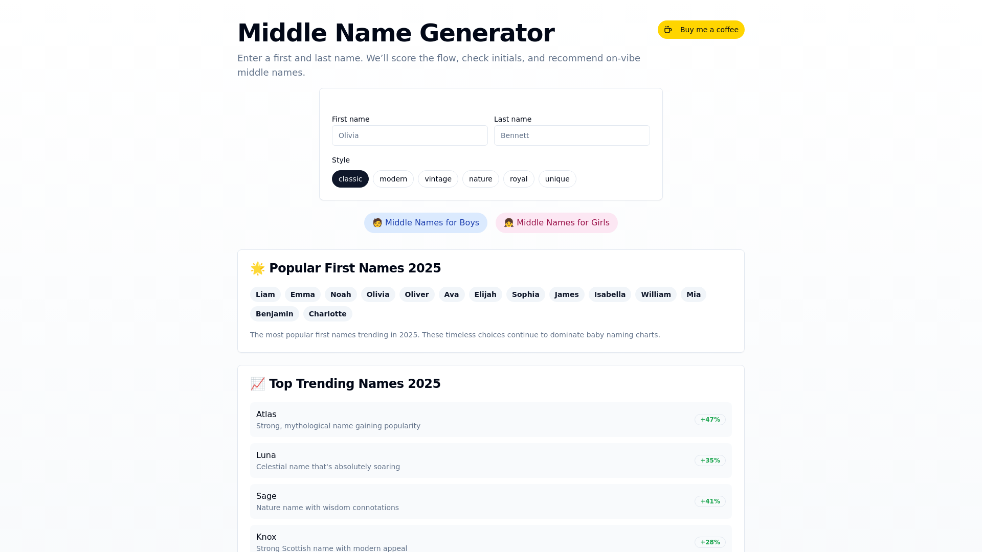 Middle Name Generator for Girls & Boys | Perfect Match