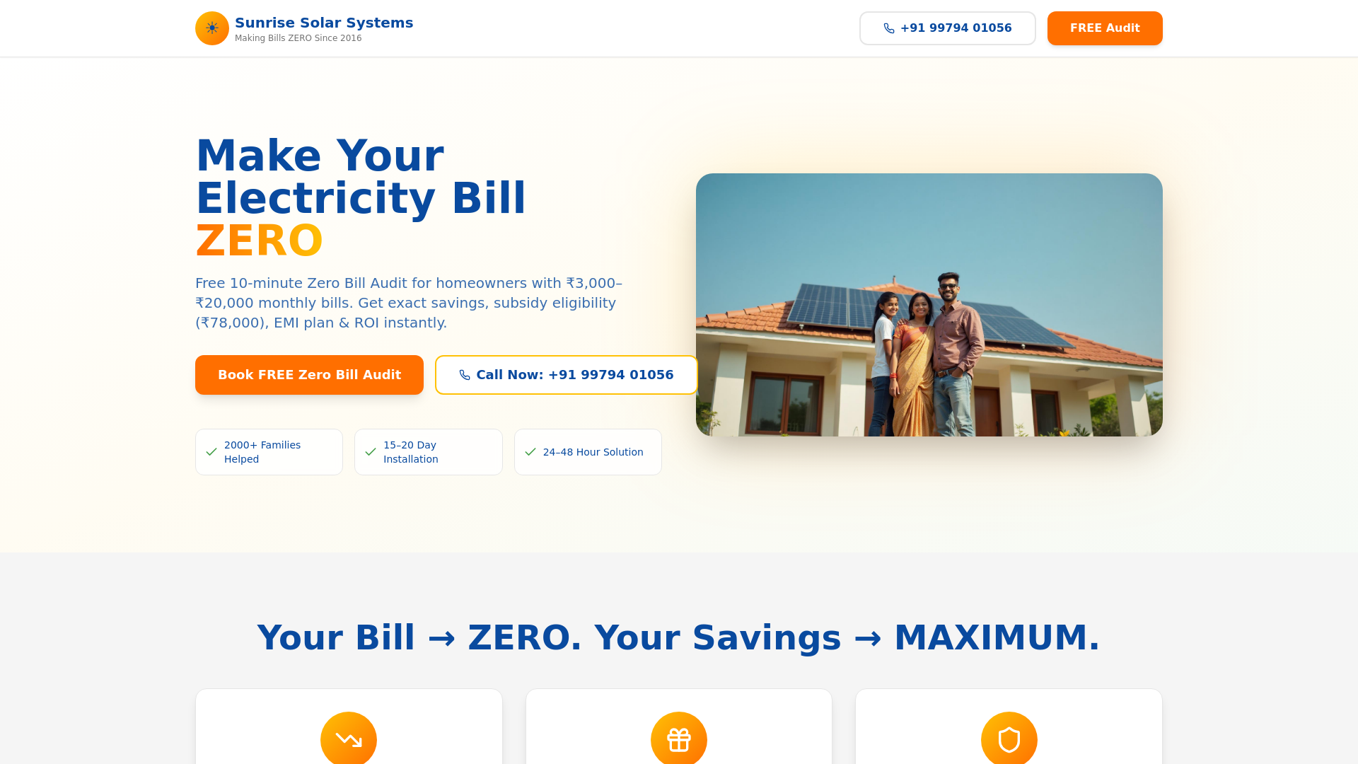 Sunrise Solar Systems — Zero Electricity Bill | Free Audit Ahmedabad