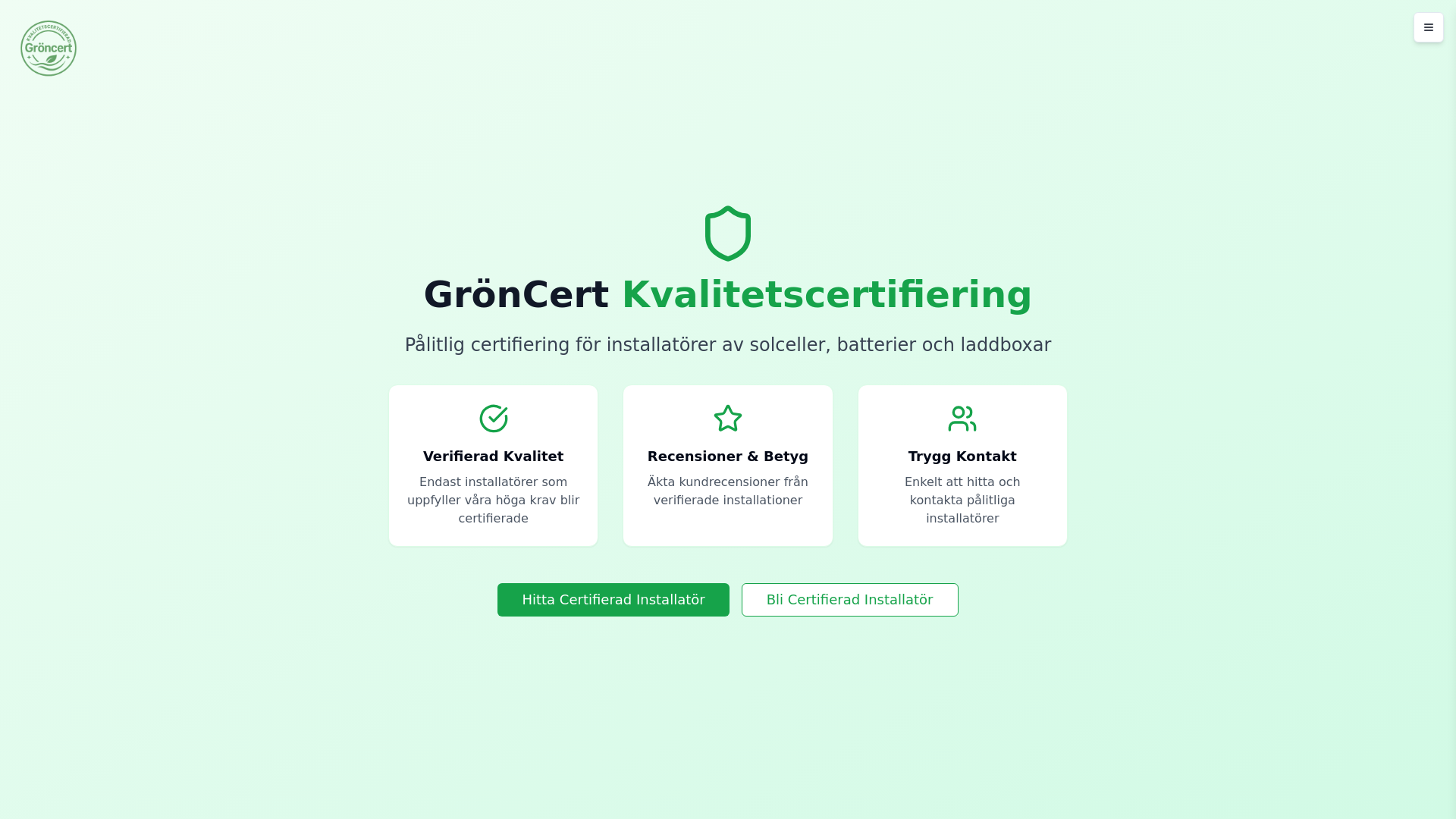 Gröncert - Certifiering för Hållbara Installationer