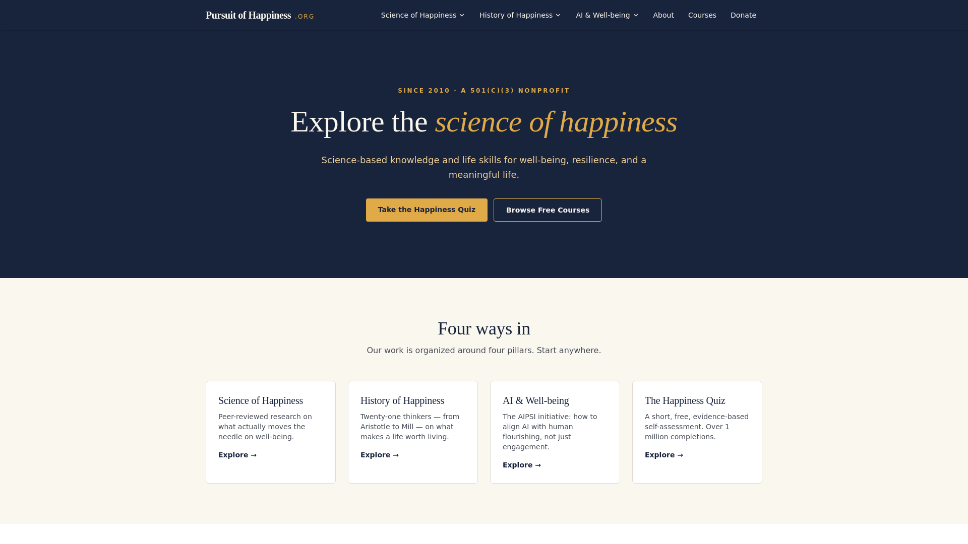 The Science of Happiness — Free Intro — Pursuit of Happiness