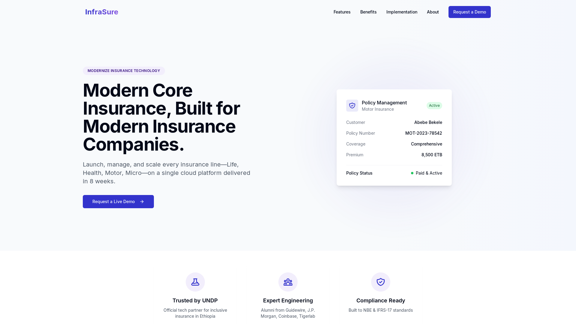 InfraSure - Modern Core Insurance for Ethiopia & Beyond