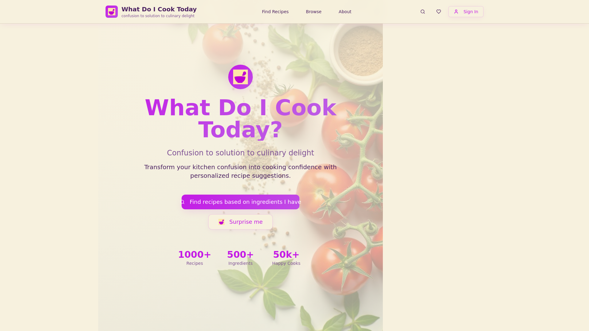 What Do I Cook Today? - Find Recipes Based on Your Ingredients